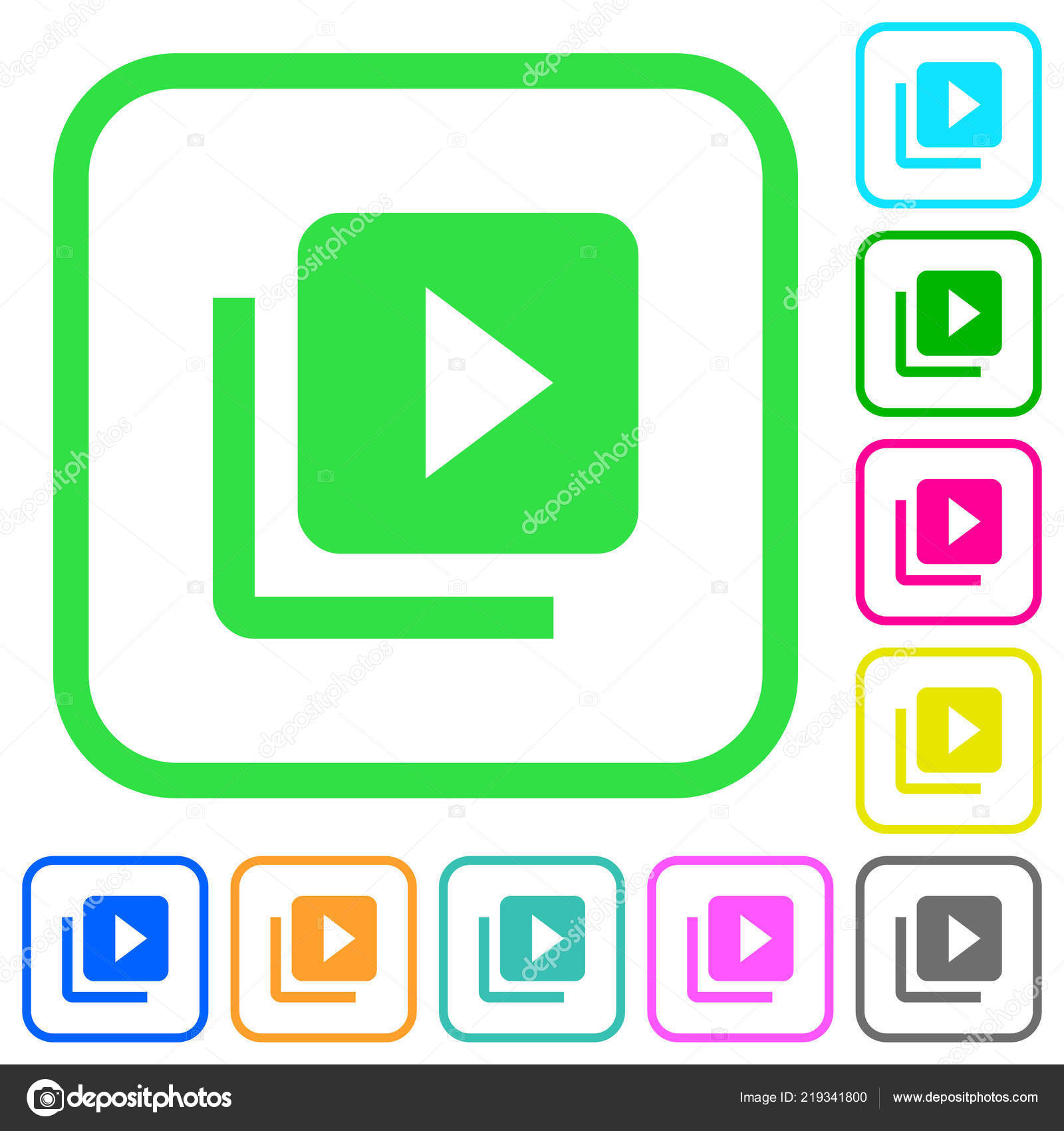Video Library Vivid Colored Flat Icons Curved Borders White Background ...