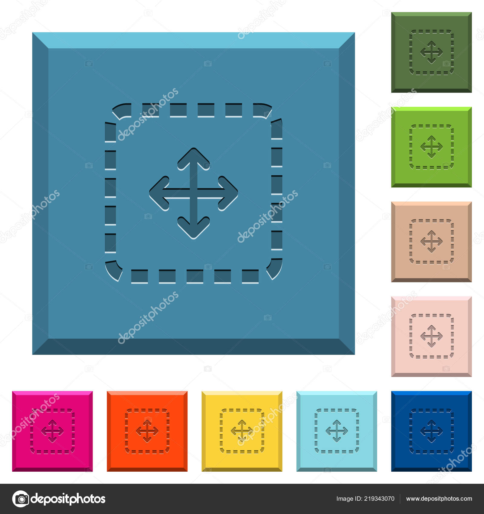 Drag Object Engraved Icons Edged Square Buttons Various Trendy Colors Stock Vector Image By