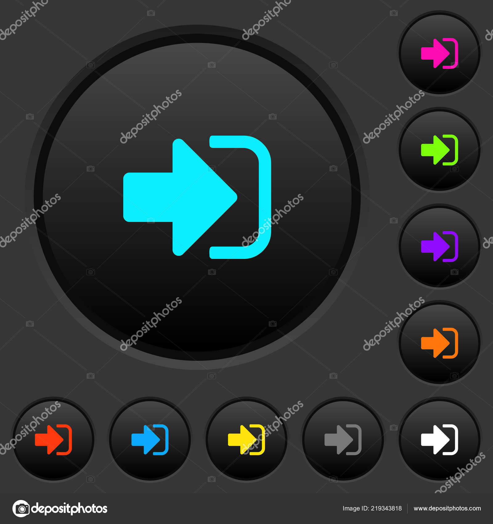 Sign Dark Push Buttons Vivid Color Icons Dark Grey Background Stock Vector Image by ...