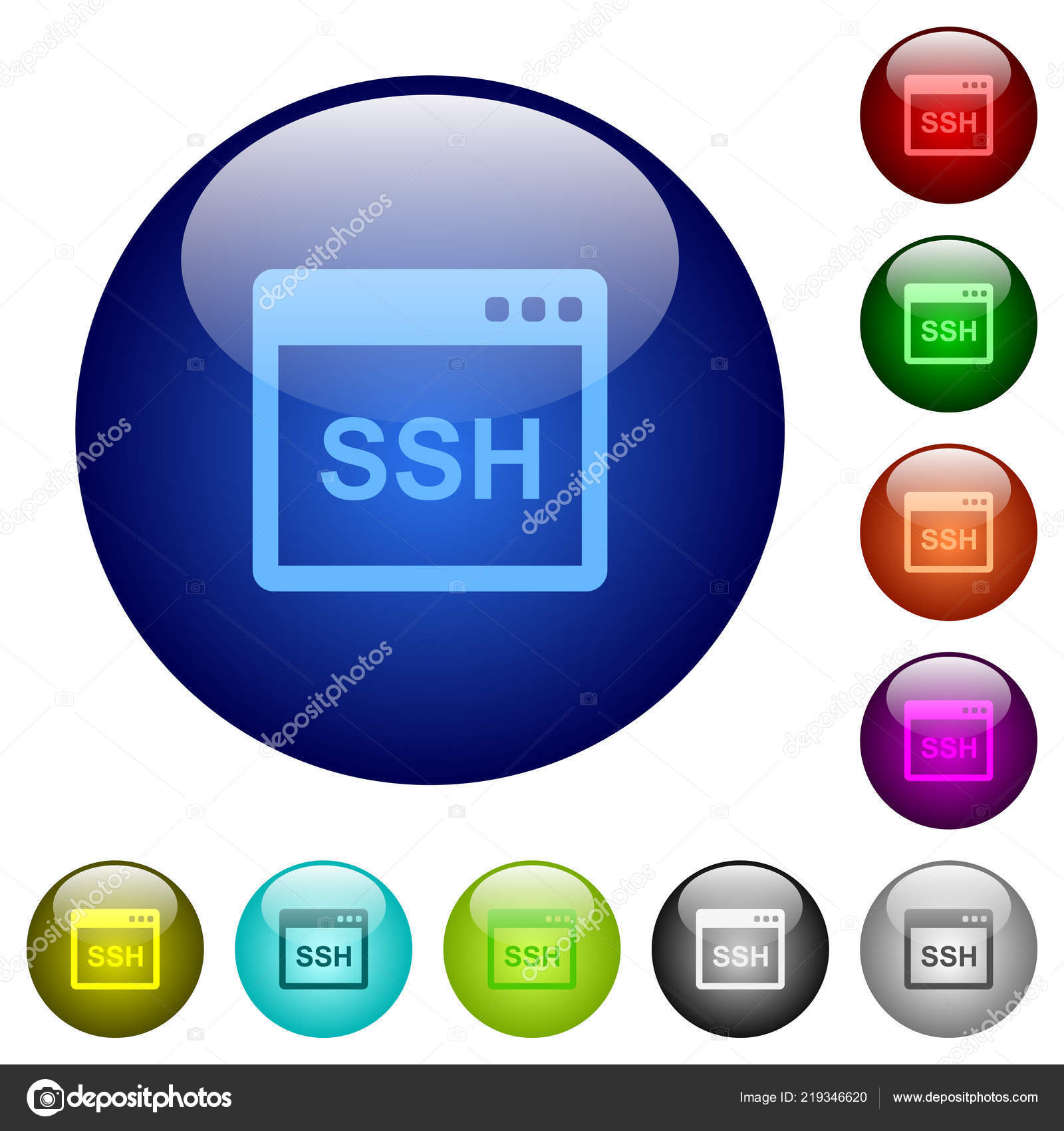 Ssh Client Application Icons Color Glass Buttons Stock Vector Image by ©renegadehomie #219346620