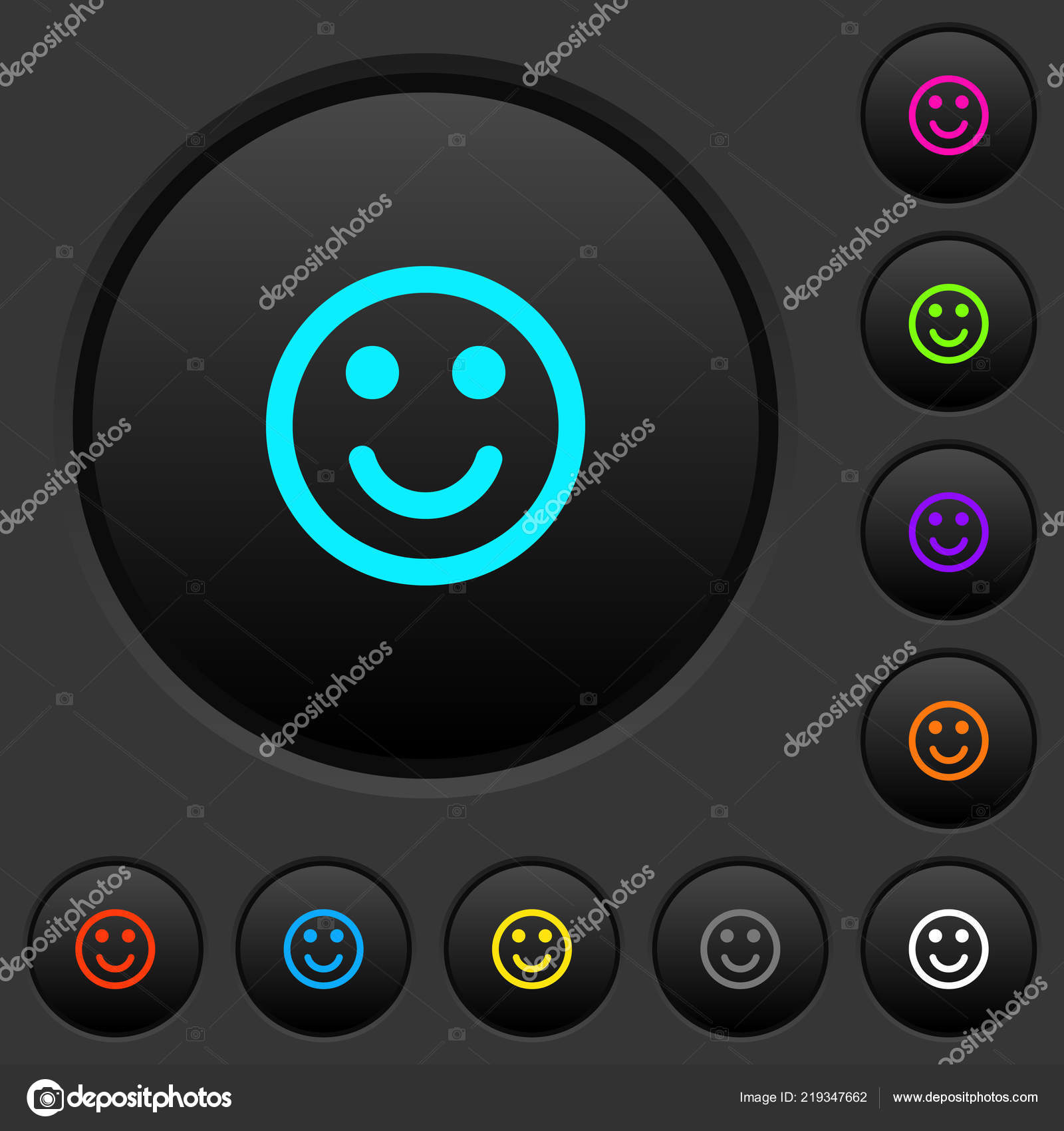 Smiling Emoticon Dark Push Buttons Vivid Color Icons Dark Grey Stock Vector Image By