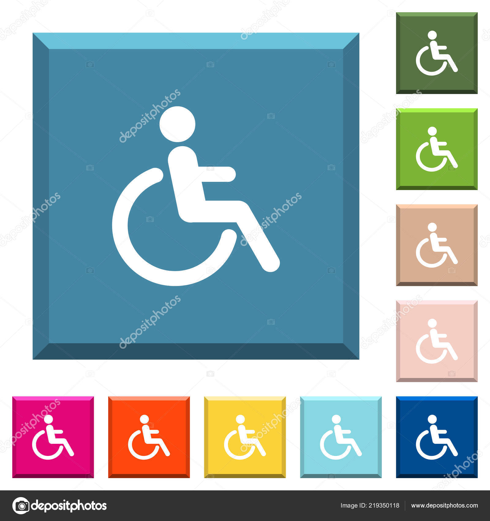 Disability White Icons Edged Square Buttons Various Trendy Colors Stock ...