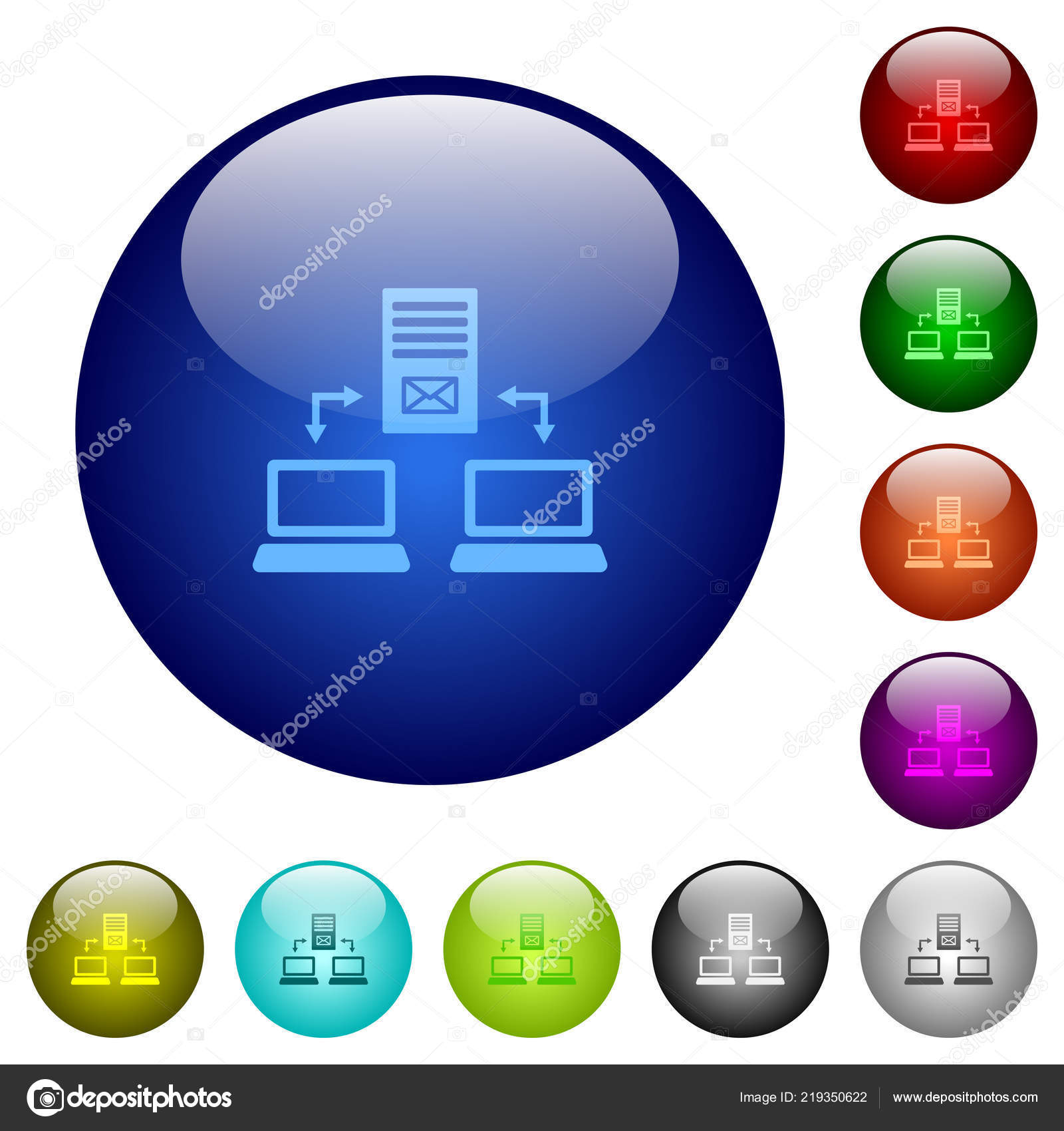 Multiple Connections Mail Server Icons Color Glass Buttons Stock Vector ...