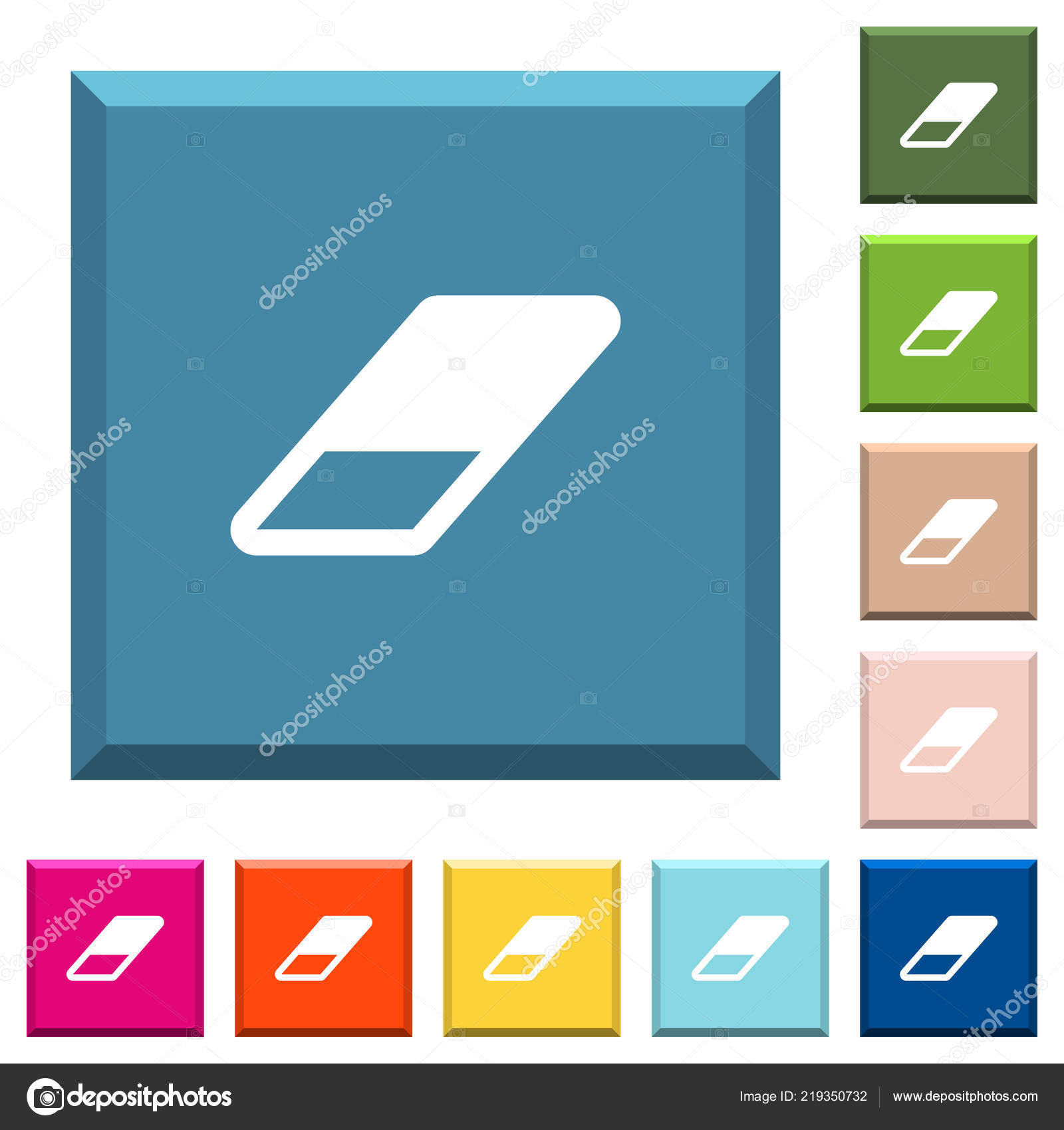 Eraser White Icons Edged Square Buttons Various Trendy Colors Stock ...