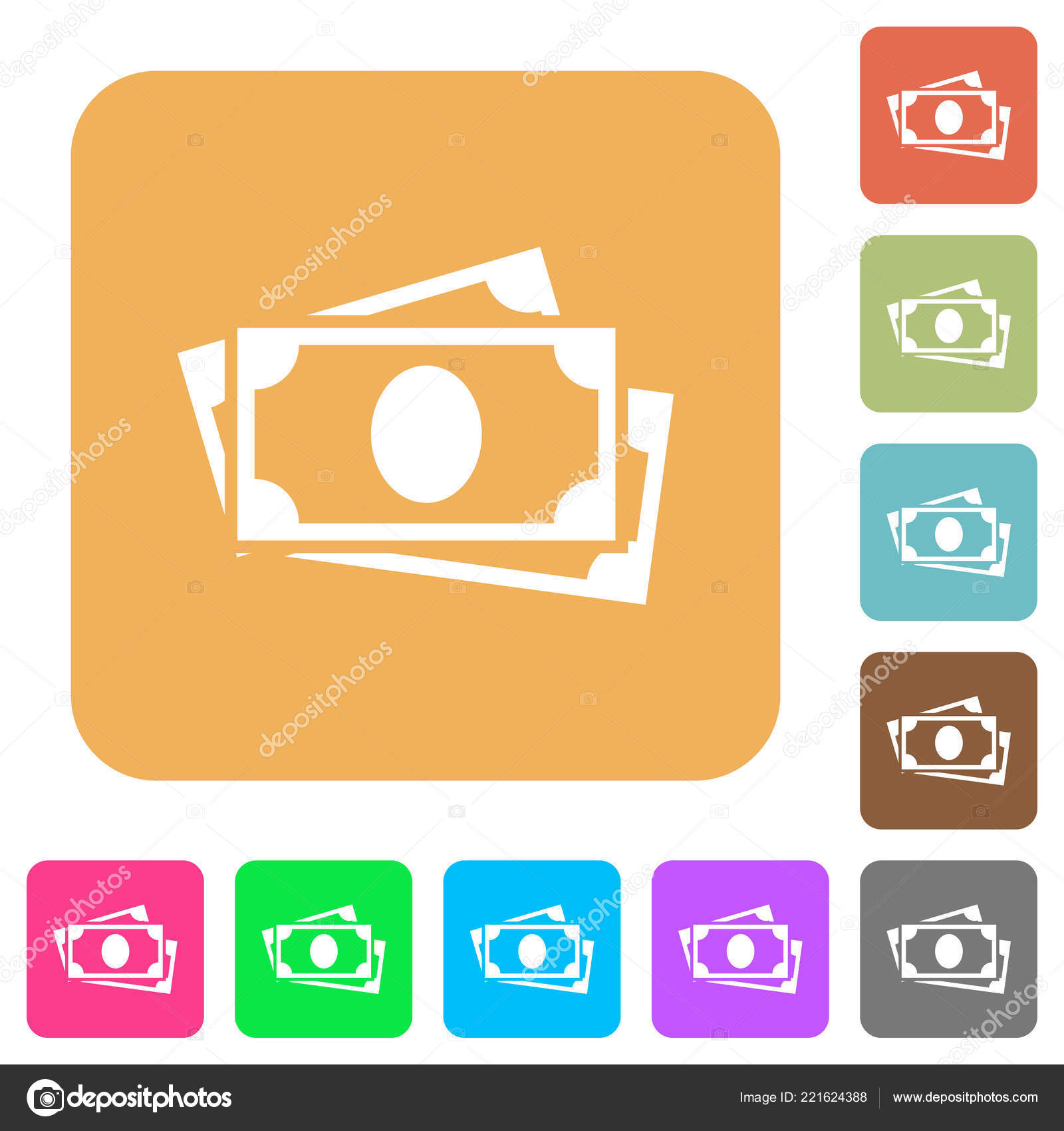 More Banknotes Flat Icons Rounded Square Vivid Color Backgrounds Stock ...