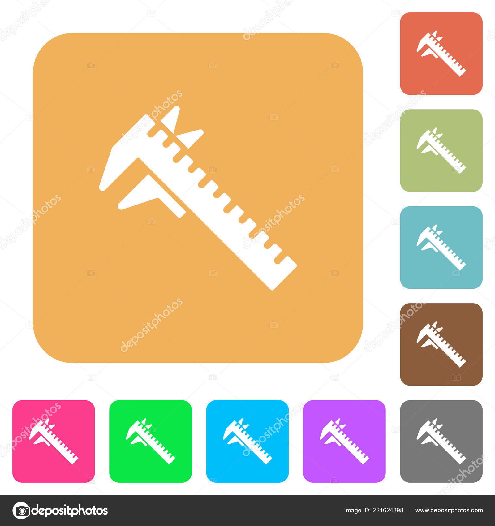Caliper Flat Icons Rounded Square Vivid Color Backgrounds Stock Vector by ©renegadehomie 221624398