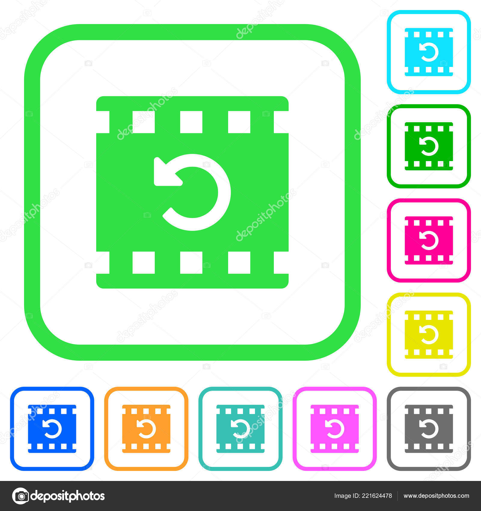 Undo Movie Changes Vivid Colored Flat Icons Curved Borders White Stock ...