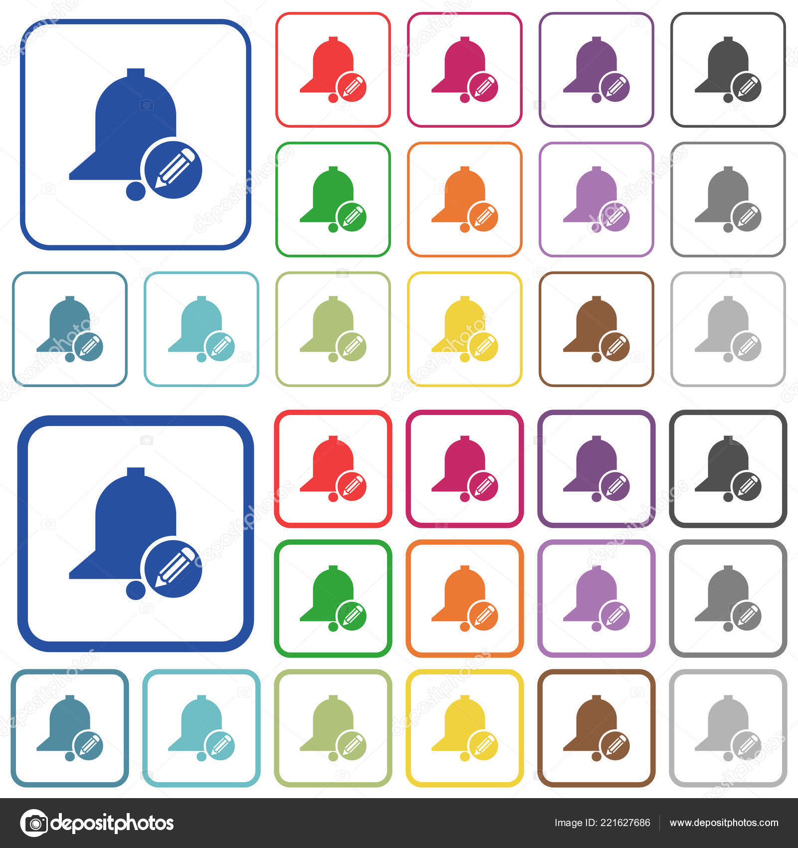 Edit Reminder Color Flat Icons Rounded Square Frames Thin Thick Stock Vector by ©renegadehomie ...