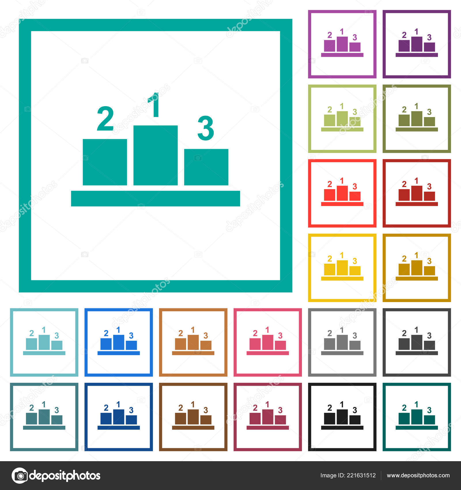 Winners Podium Numbers Flat Color Icons Quadrant Frames White ...