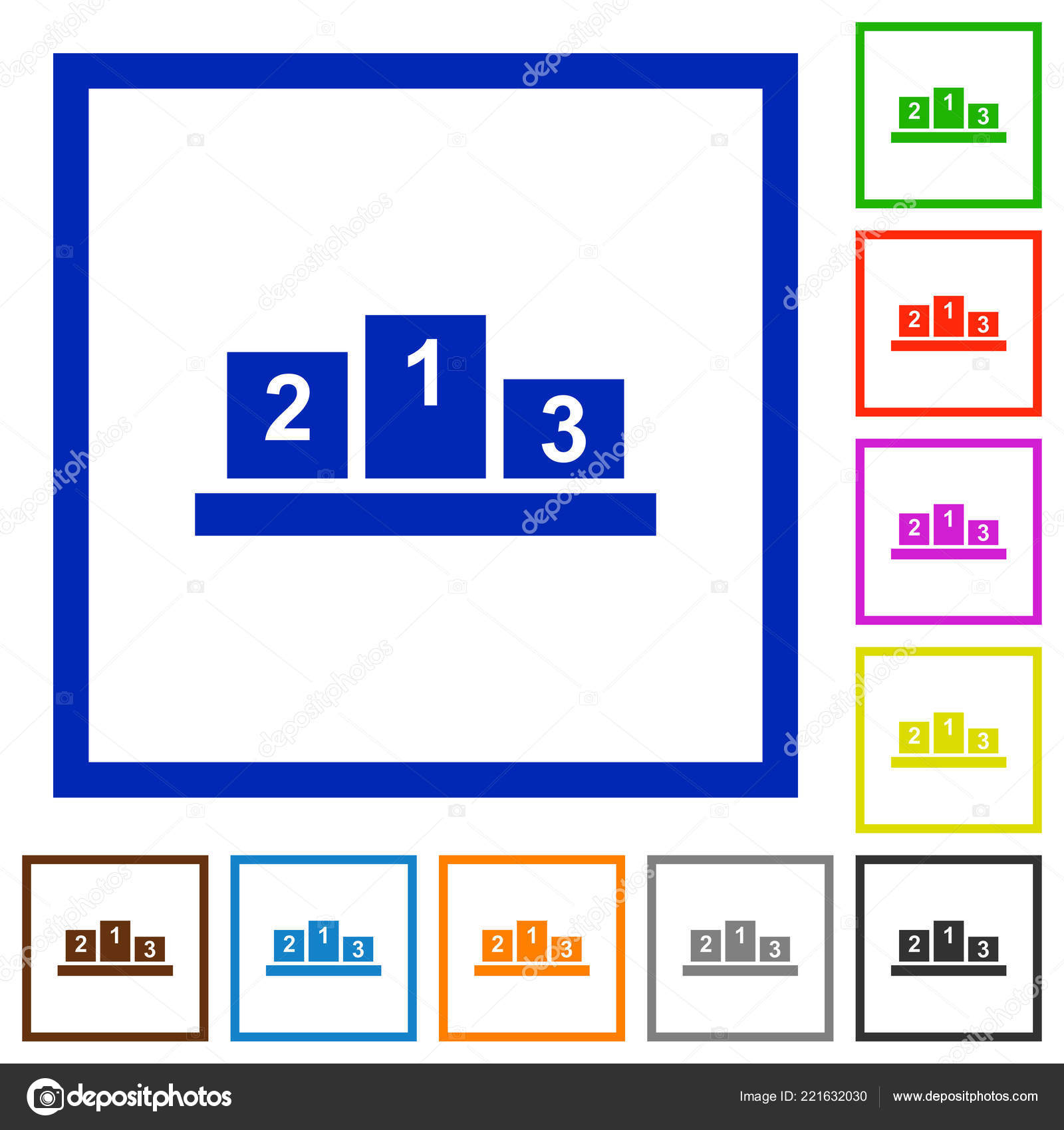Winners Podium Numbers Flat Color Icons Square Frames White Background ...