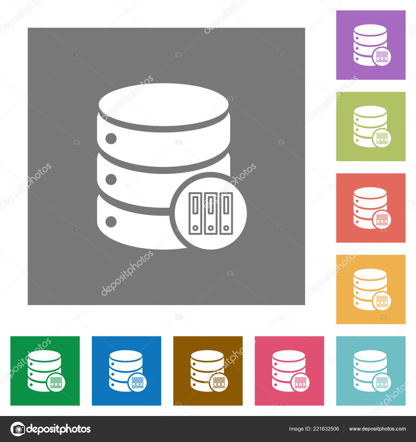 Database Archive Flat Icons Simple Color Square Backgrounds Stock ...