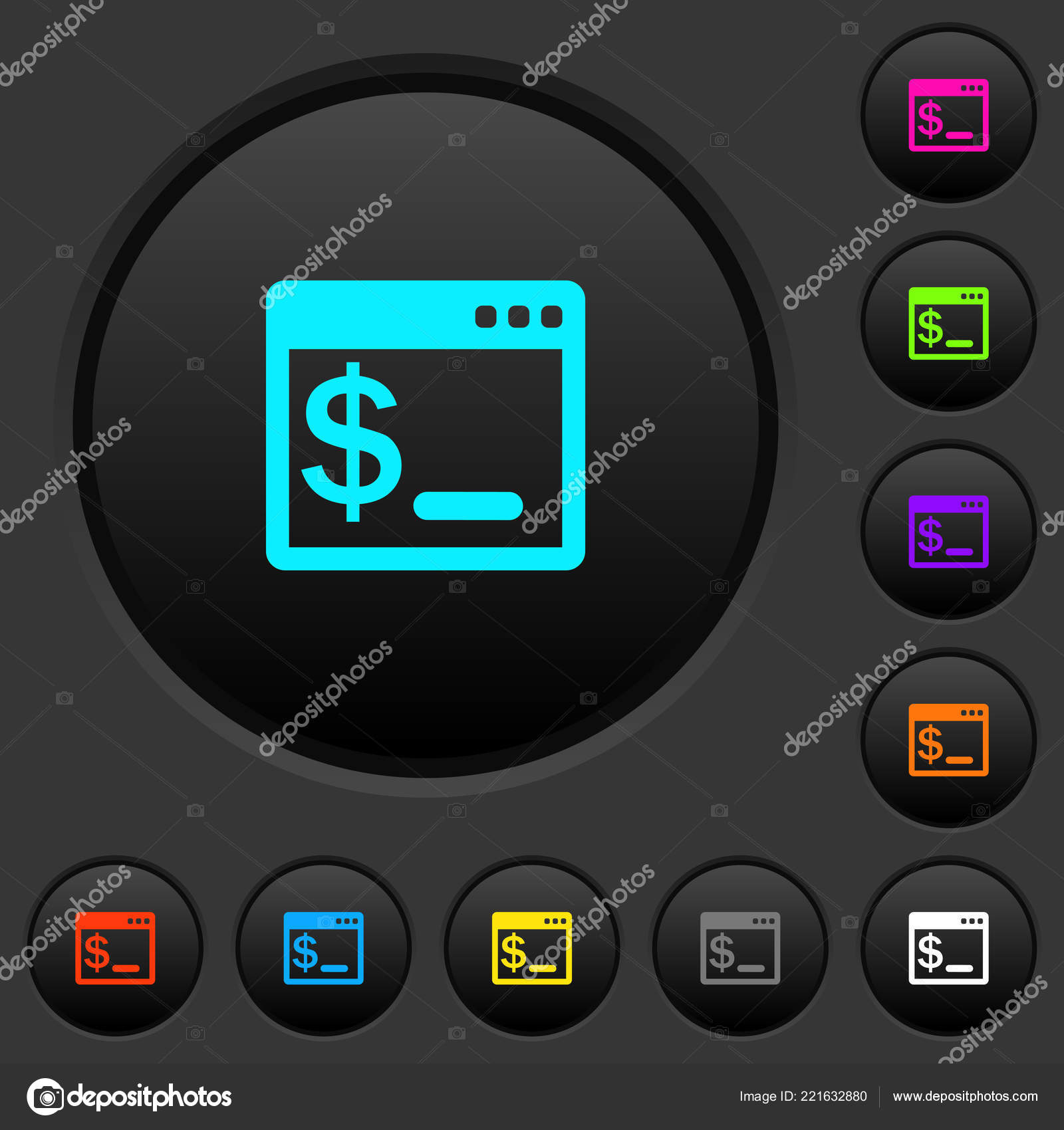 Command Terminal Dark Push Buttons Vivid Color Icons Dark Grey Stock ...