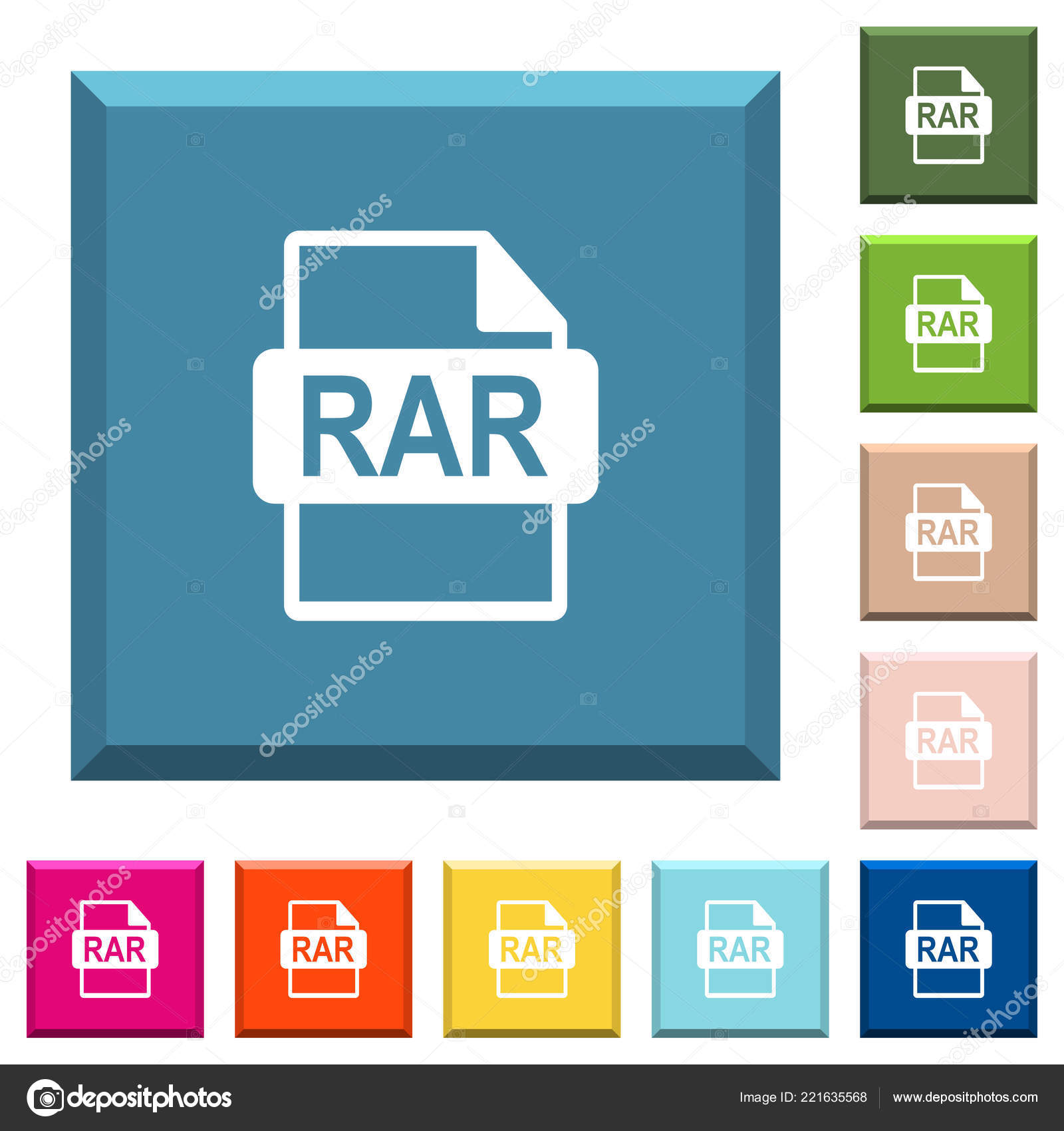 Rar File Format White Icons Edged Square Buttons Various Trendy Stock ...