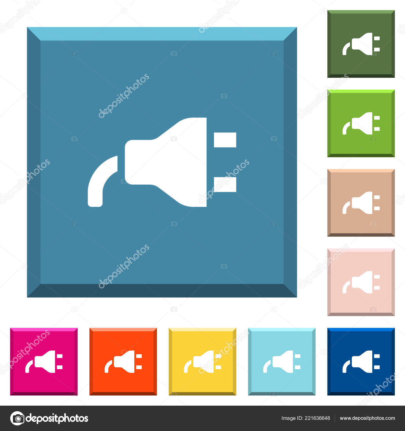 Power Plug White Icons Edged Square Buttons Various Trendy Colors Stock ...