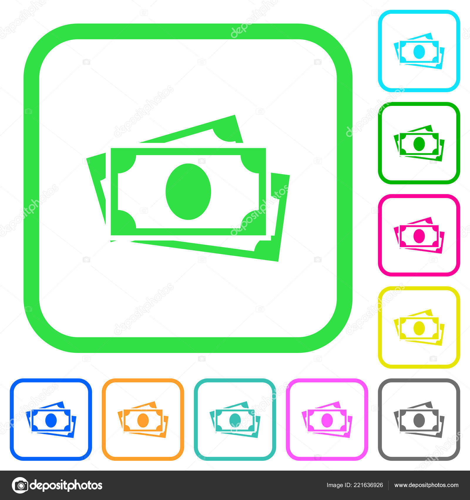 More Banknotes Portrait Vivid Colored Flat Icons Curved Borders White ...