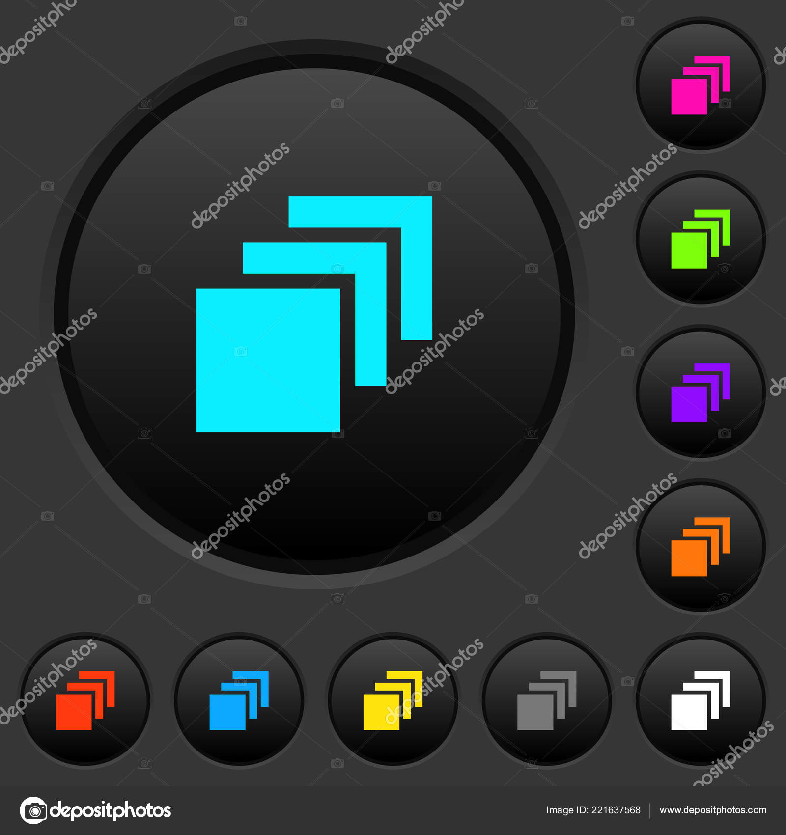 Multiple Canvases Dark Push Buttons Vivid Color Icons Dark Grey Stock Vector Image By