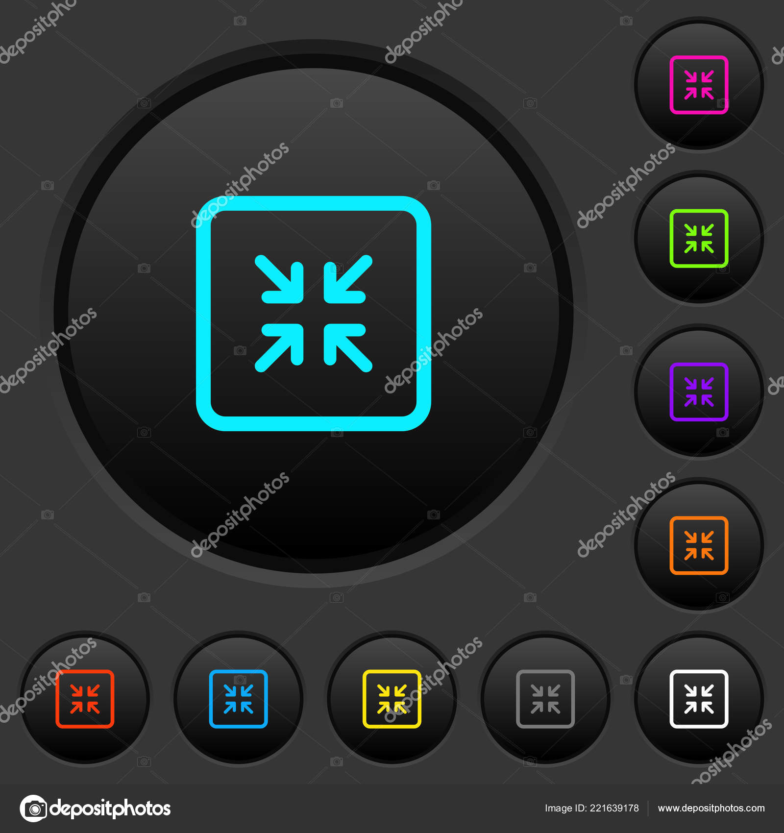 Shrink Object Dark Push Buttons Vivid Color Icons Dark Grey Stock Vector Image by ©renegadehomie ...
