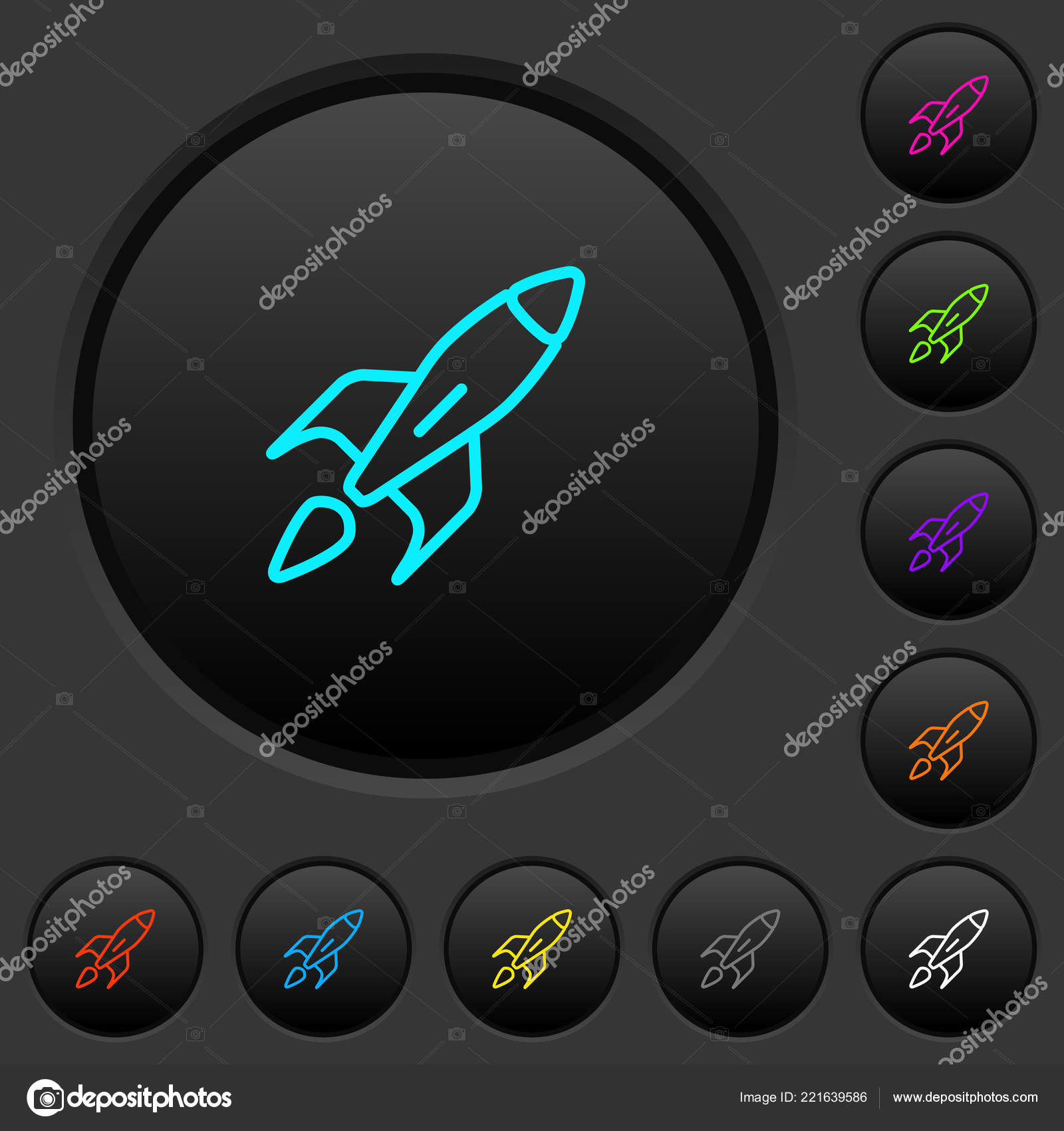 Launched Rocket Dark Push Buttons Vivid Color Icons Dark Grey Stock ...
