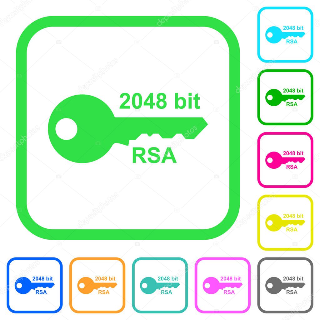 2048 bits de cifrado rsa vívidos iconos planos de color en bordes ...