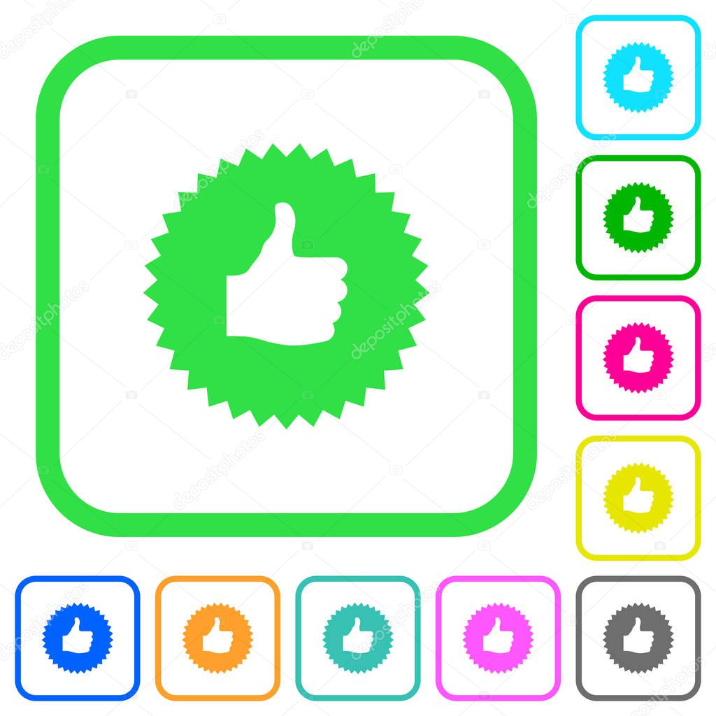 Pulgares hasta pegatina iconos planos de colores vivos en bordes curvos ...