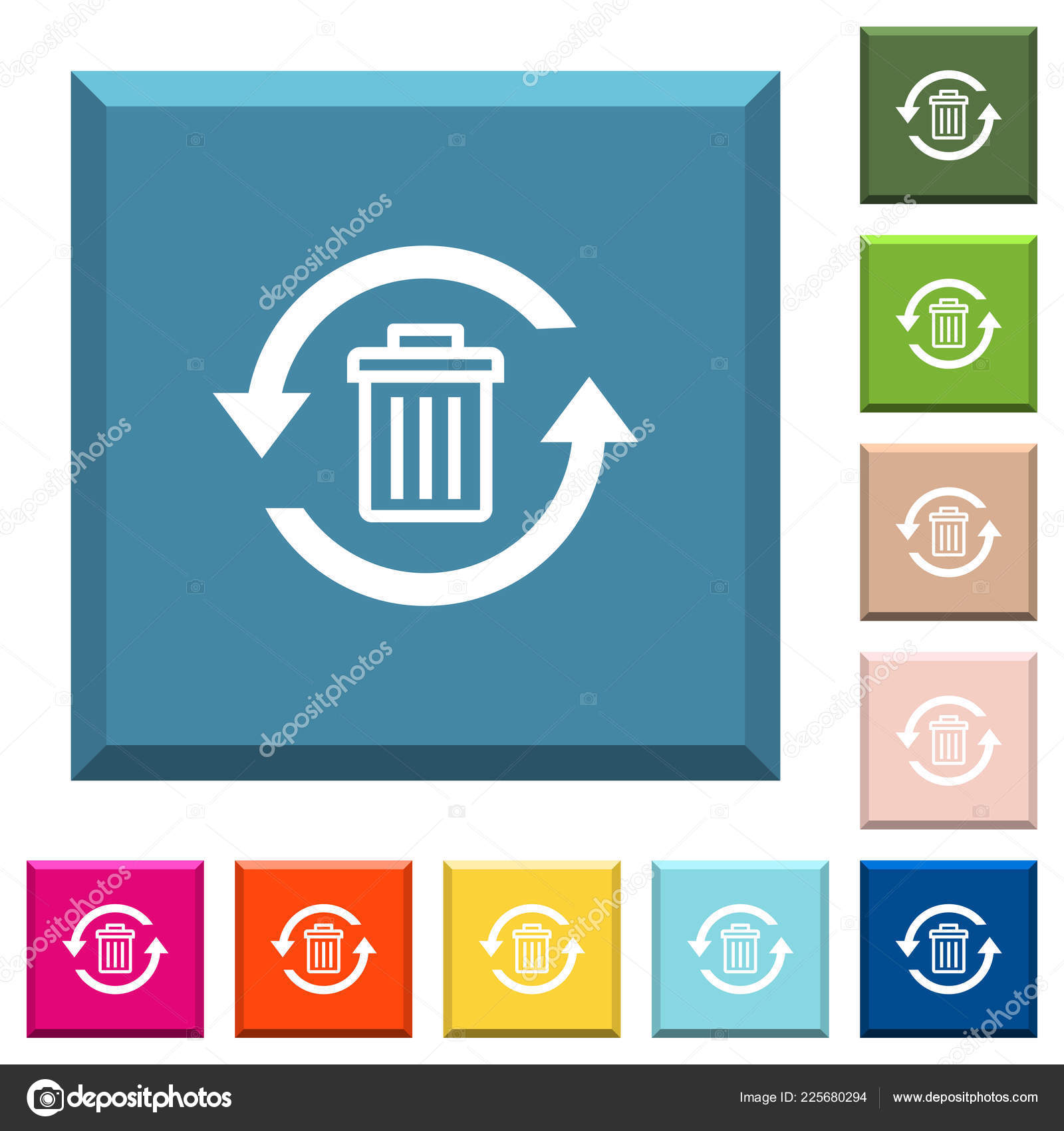 Undelete White Icons Edged Square Buttons Various Trendy Colors Stock ...