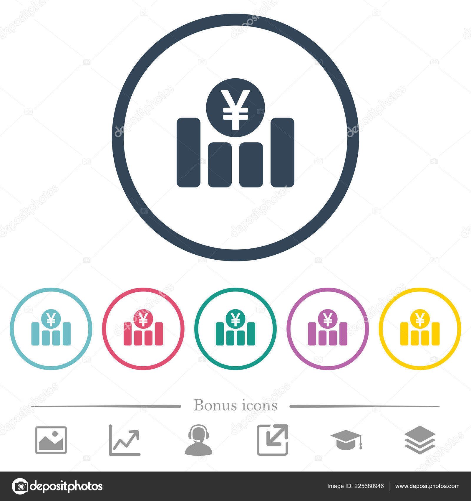 Yen Financial Graph Flat Color Icons Outlines Bonus Icons Included ...