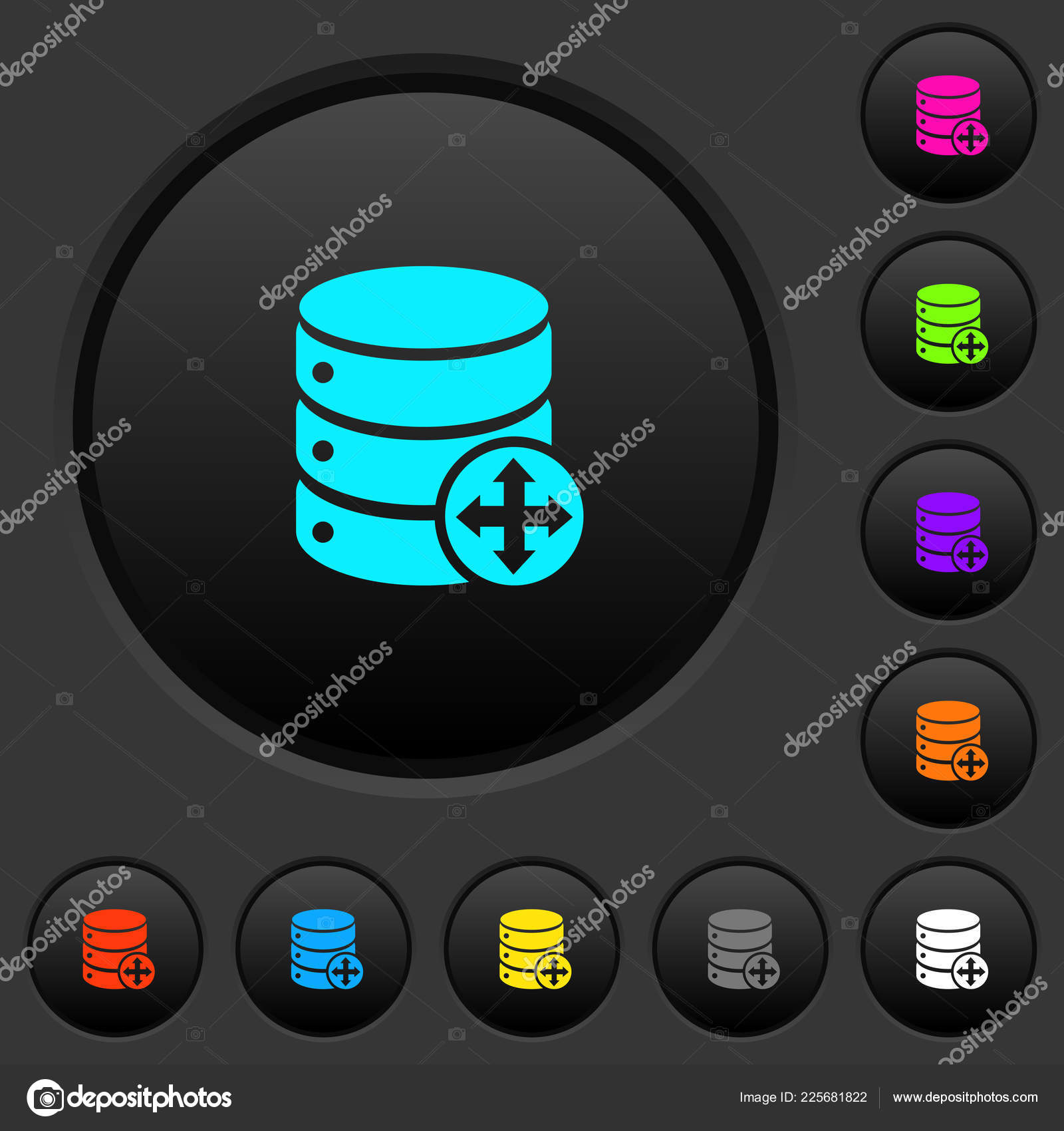 Move Database Dark Push Buttons Vivid Color Icons Dark Grey Stock ...