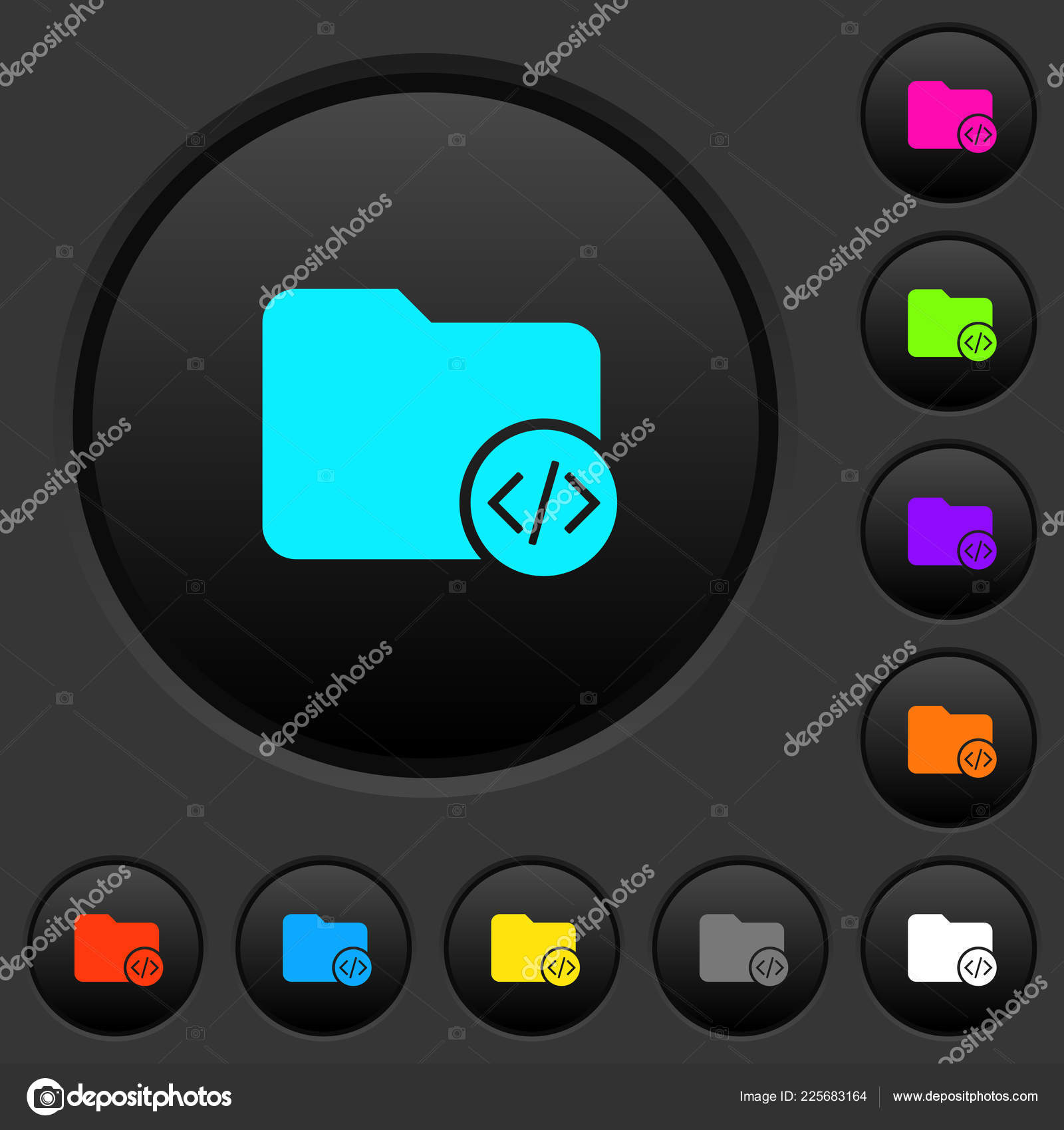 Source Code Directory Dark Push Buttons Vivid Color Icons Dark Stock ...