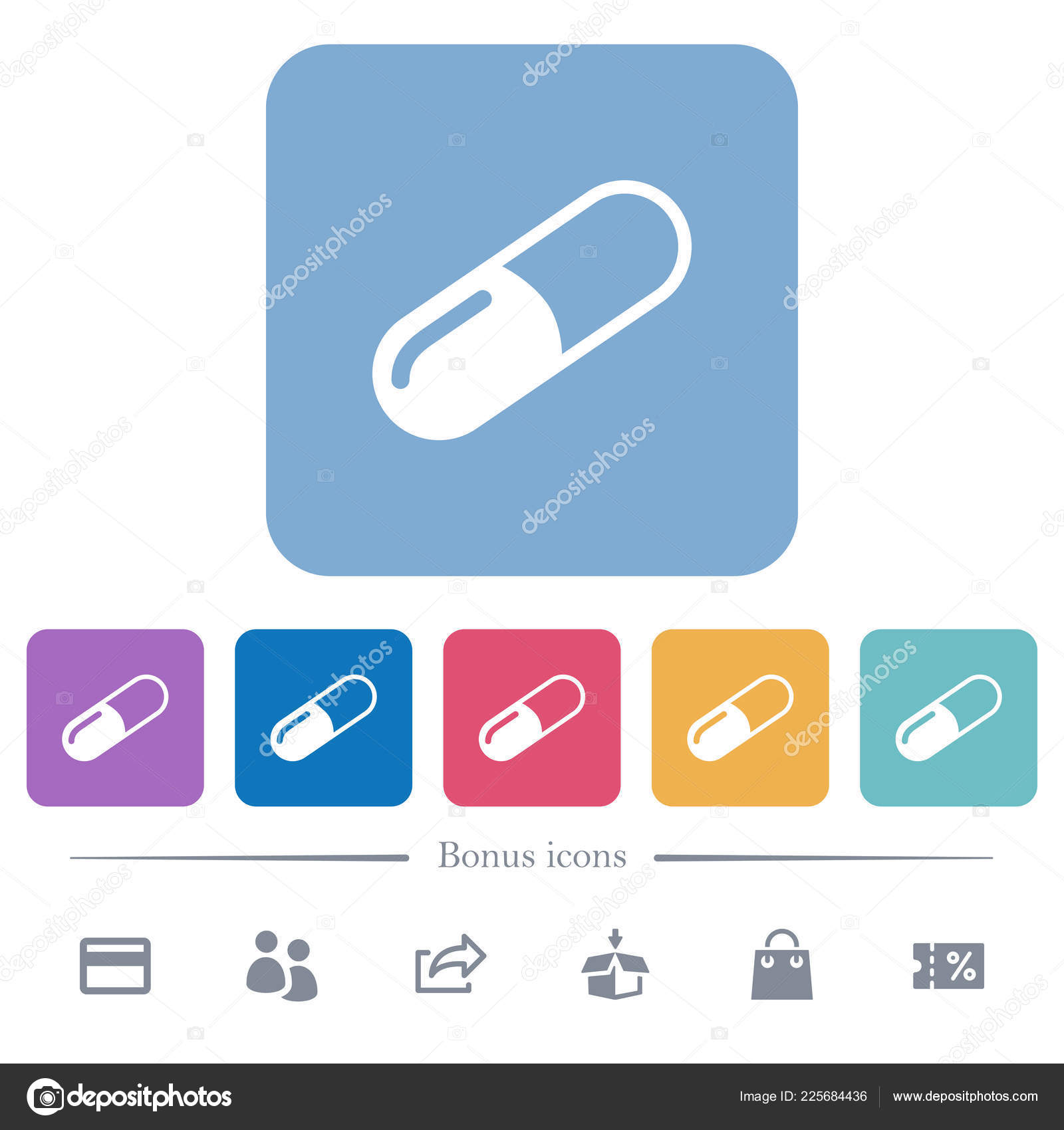 Pill Flat White Icons Square Backgrounds Bonus Icons Included Stock ...