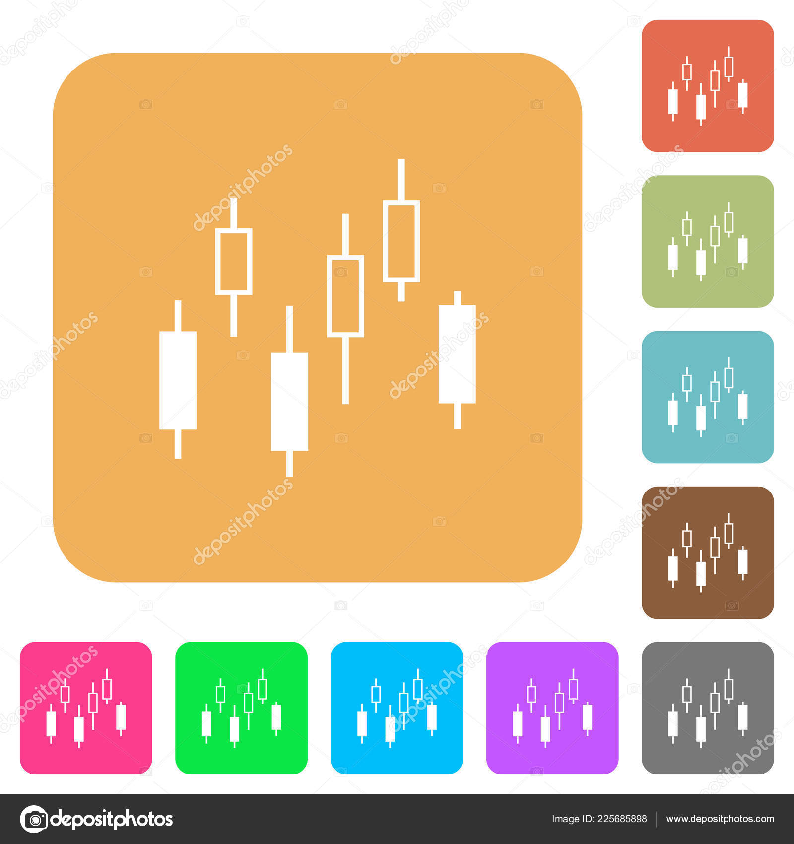 Candlestick Chart Flat Icons Rounded Square Vivid Color Backgrounds Stock Vector Image by ...