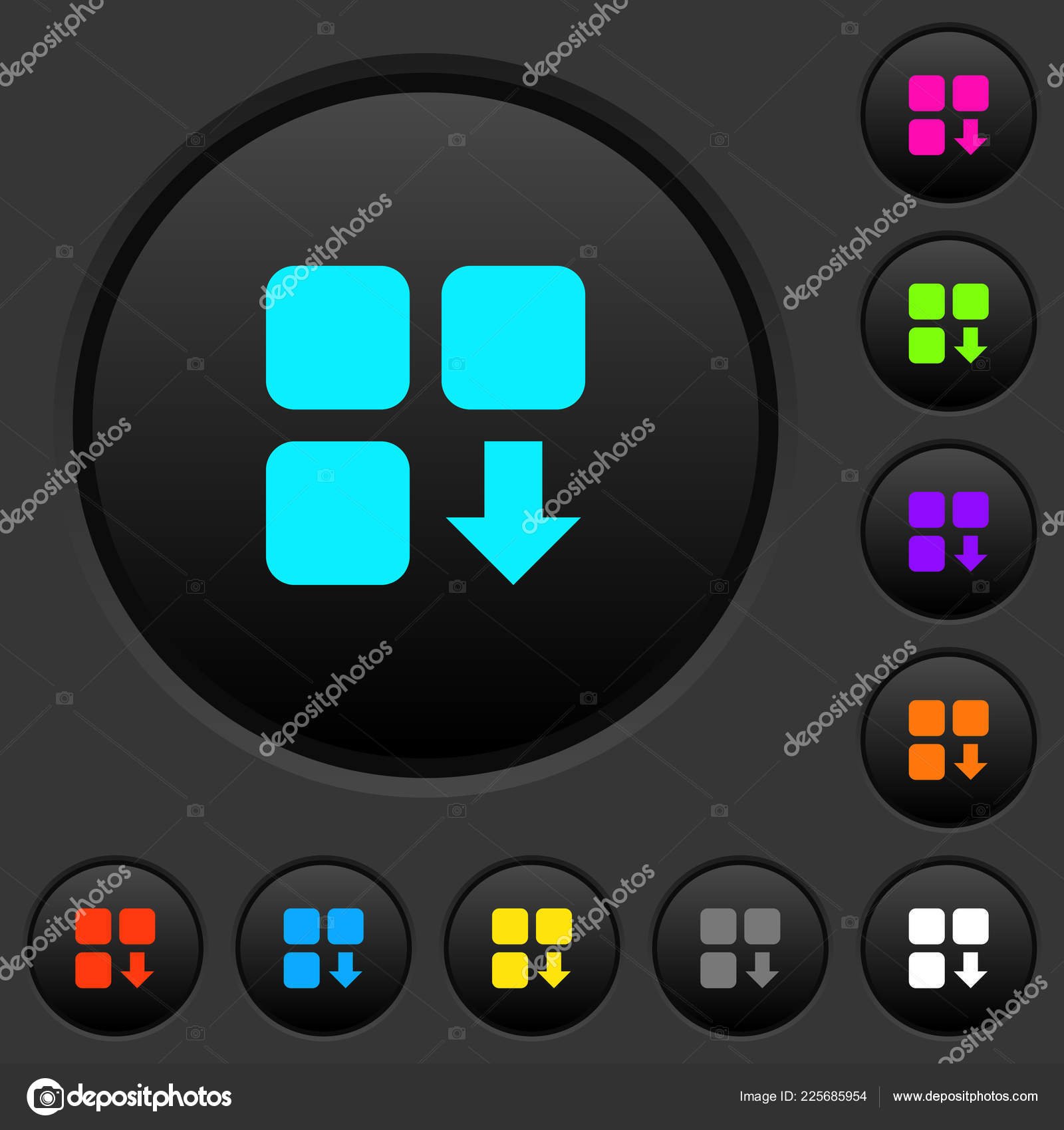 Move Component Dark Push Buttons Vivid Color Icons Dark Grey Stock Vector By ©renegadehomie