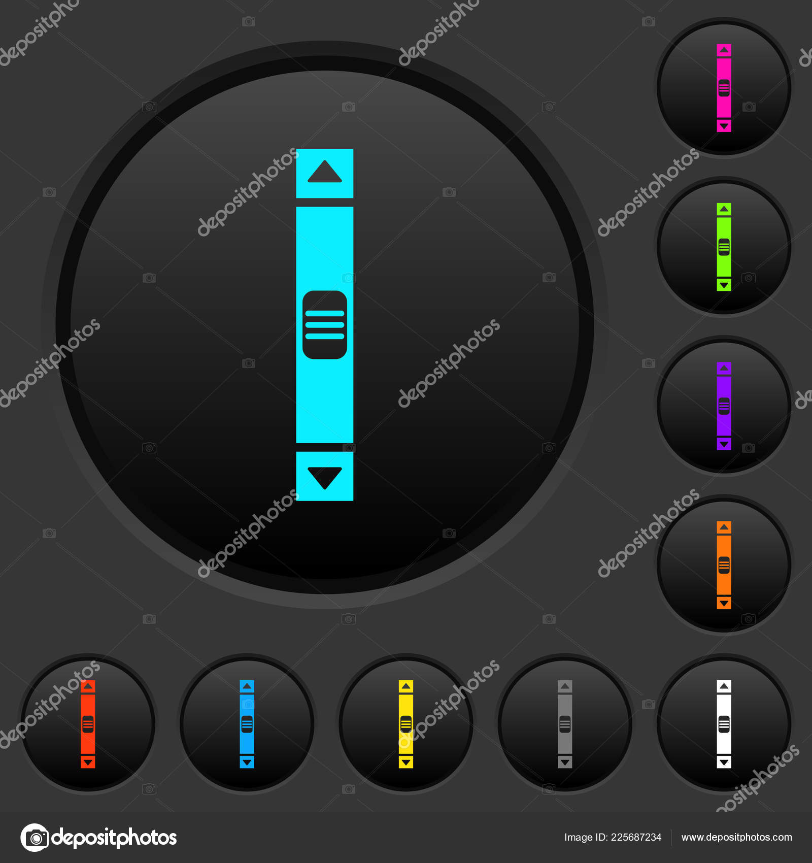 Vertical Scroll Bar Dark Push Buttons Vivid Color Icons Dark Stock Vector Image by ...