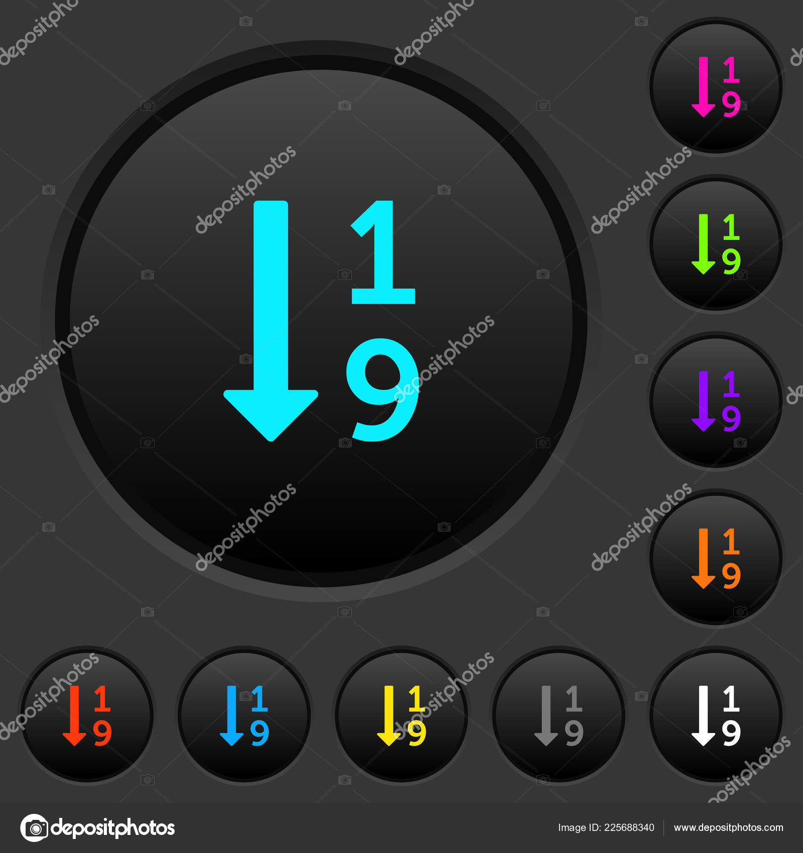 Ascending Numbered List Dark Push Buttons Vivid Color Icons Dark Stock Vector Image by ...