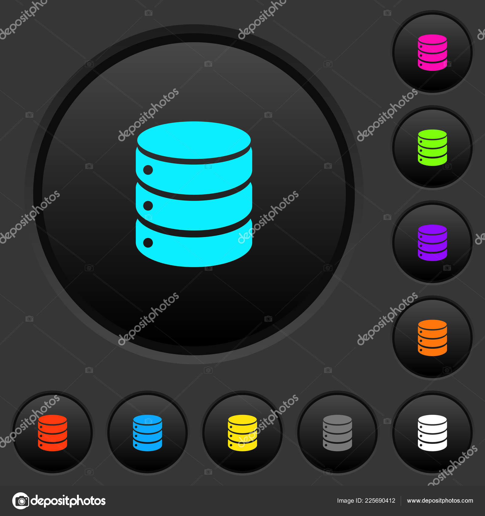 Single Database Dark Push Buttons Vivid Color Icons Dark Grey Stock Vector Image by ...