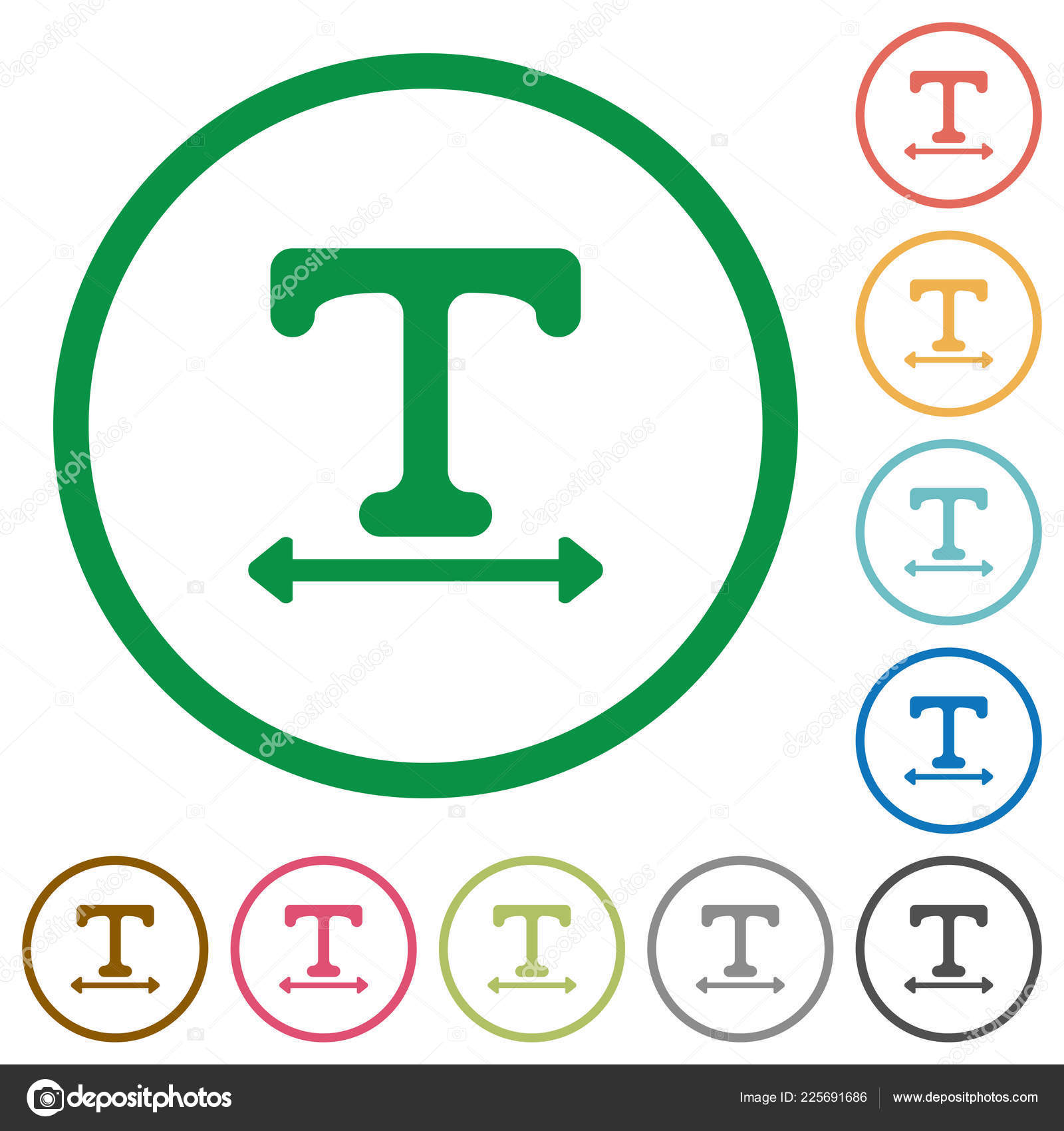 Adjust Font Width Flat Color Icons Outlines White Background Stock ...