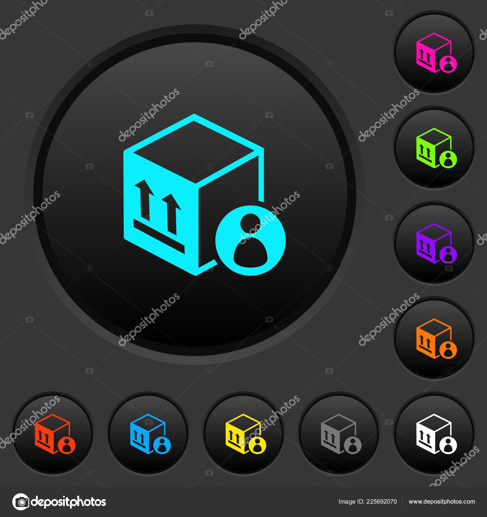 Package Recipient Dark Push Buttons Vivid Color Icons Dark Grey Stock ...