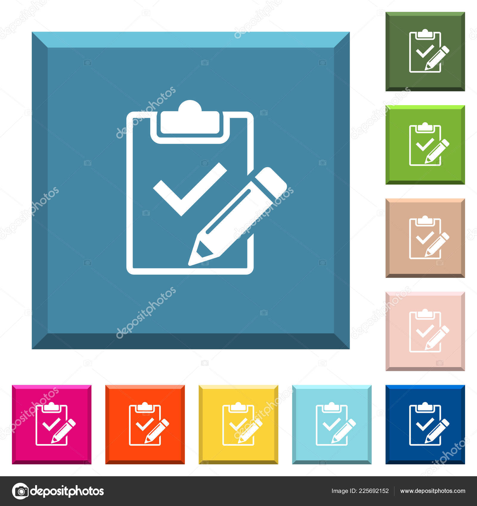 Fill Out Checklist White Icons Edged Square Buttons Various Trendy ...