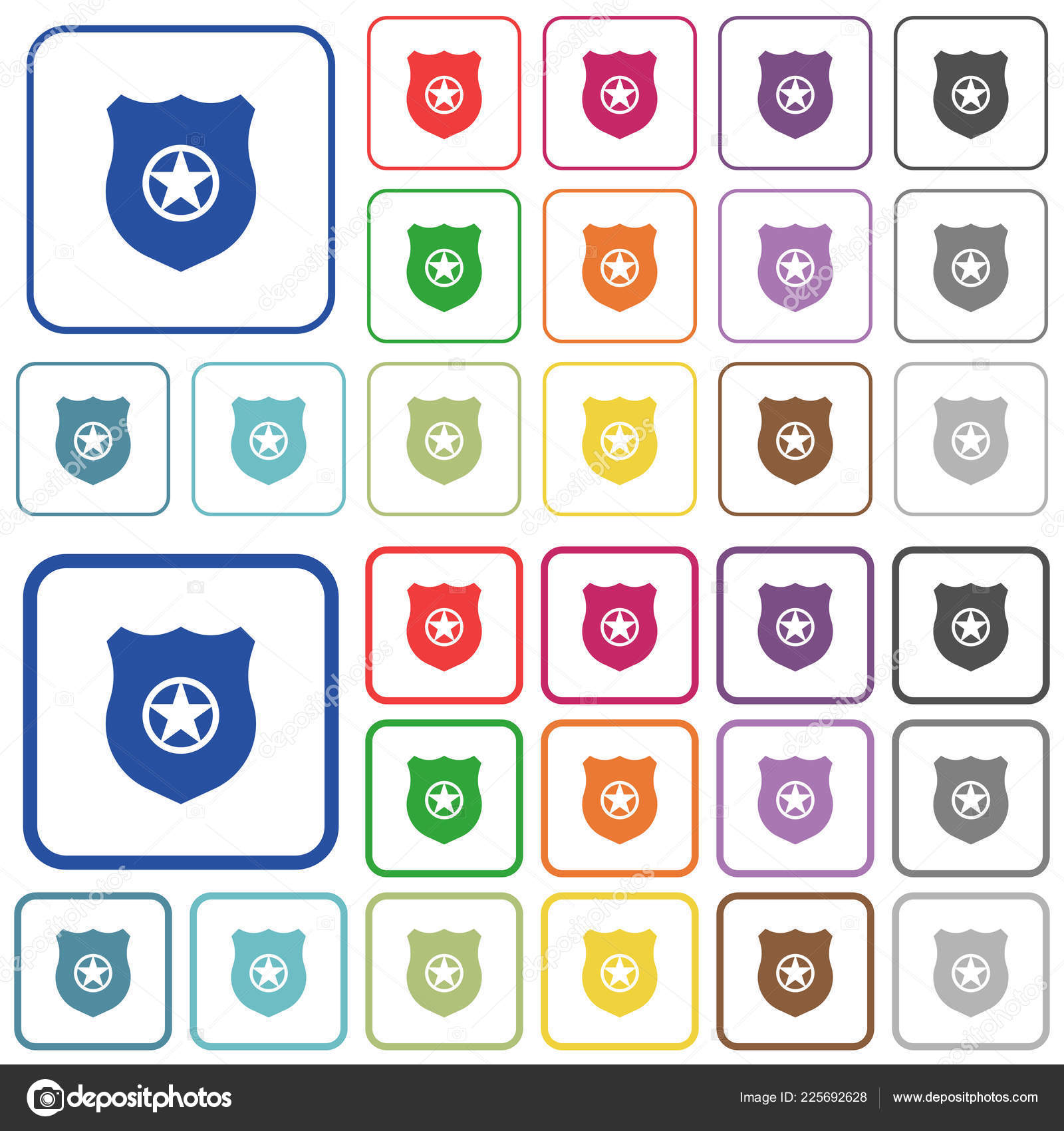 Police Badge Color Flat Icons Rounded Square Frames Thin Thick Stock Vector Image by ...
