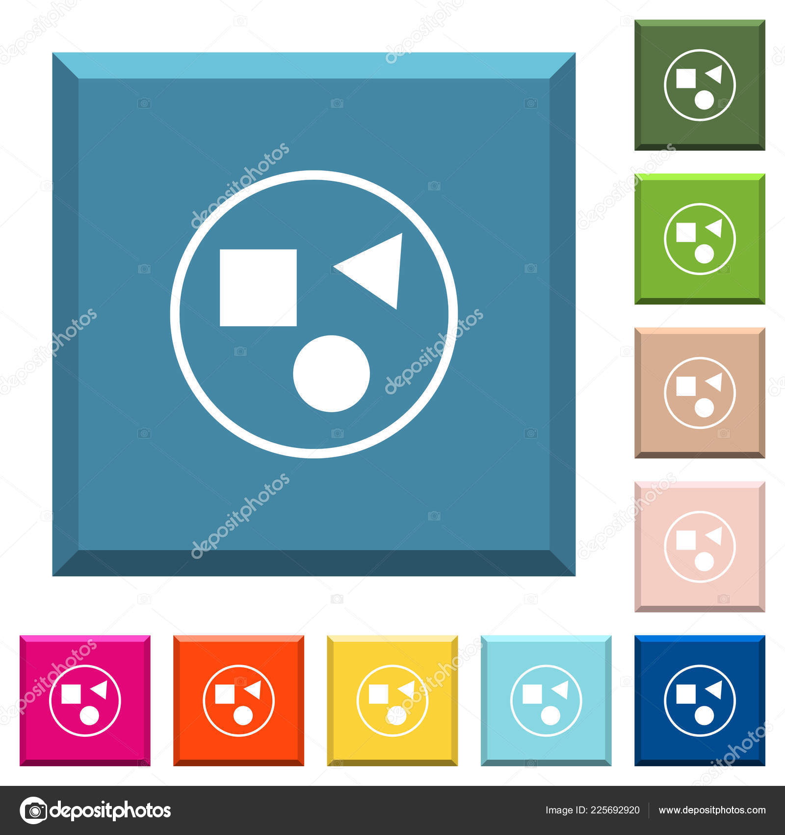 Grouping Elements White Icons Edged Square Buttons Various Trendy ...