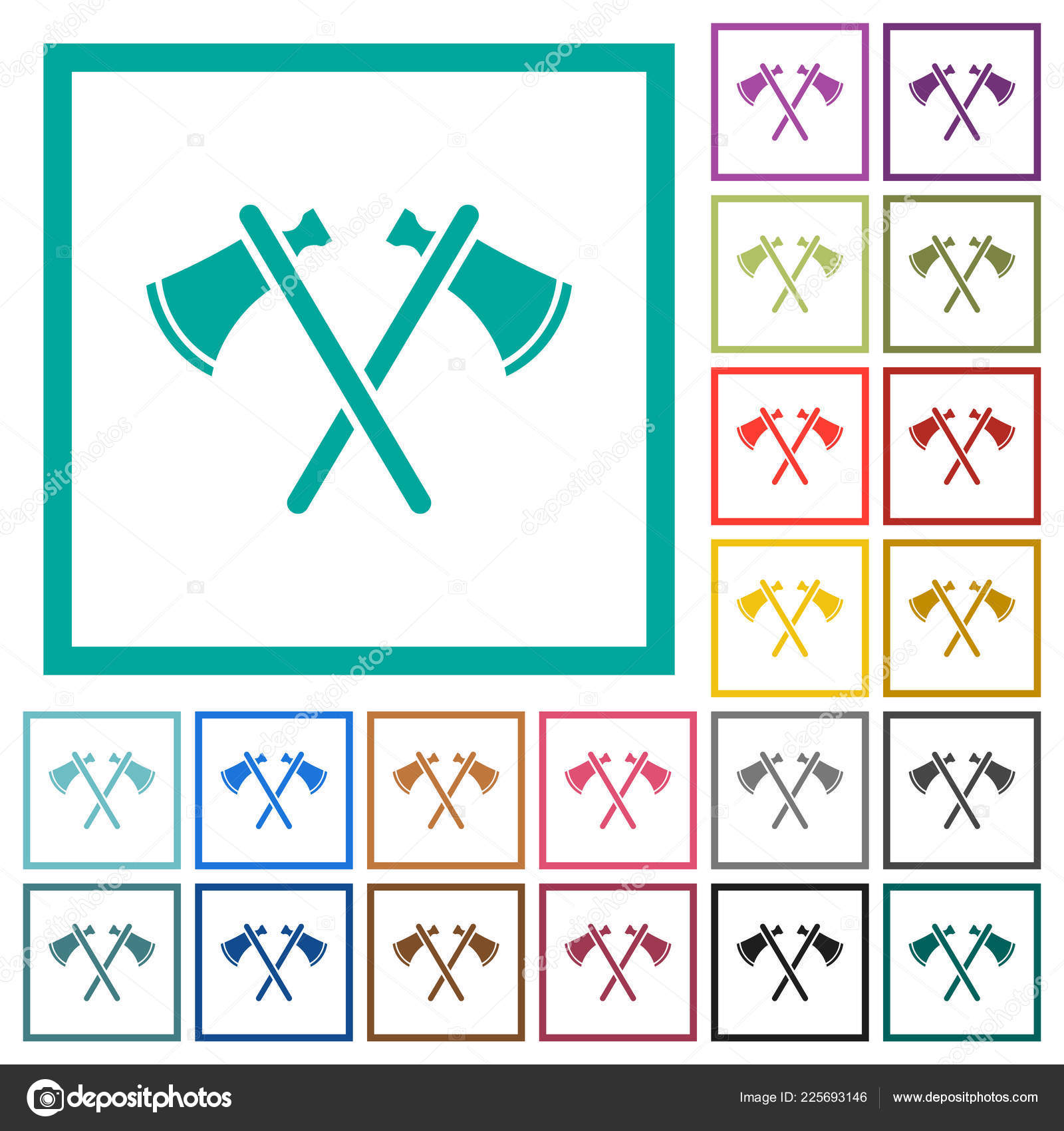 Two Tomahawks Flat Color Icons Quadrant Frames White Background Stock ...