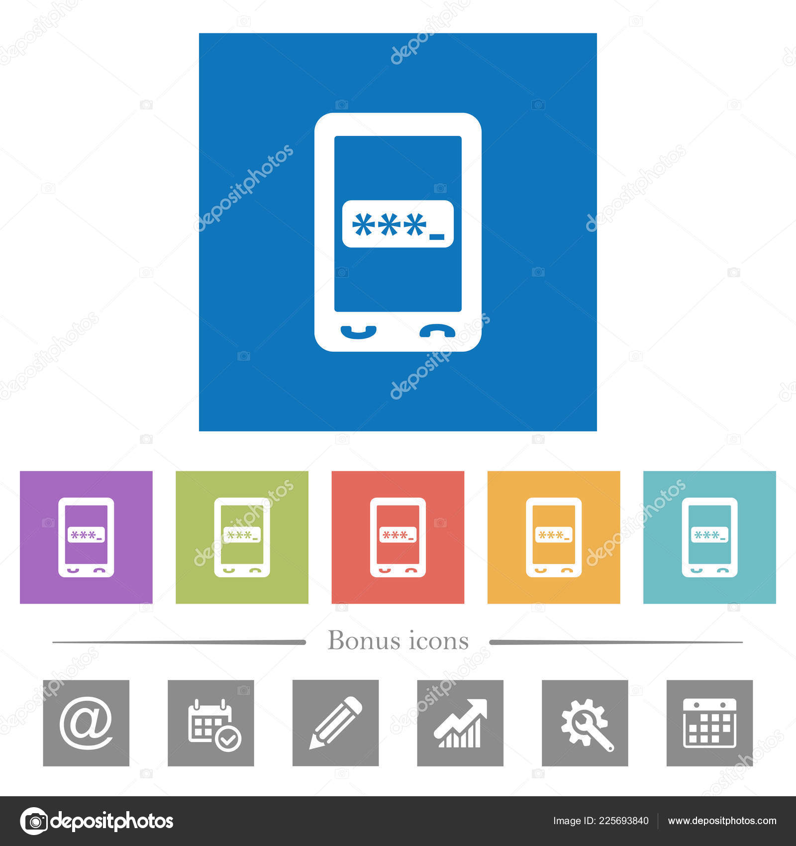 Mobile Pin Code Flat White Icons Square Backgrounds Bonus Icons Stock ...