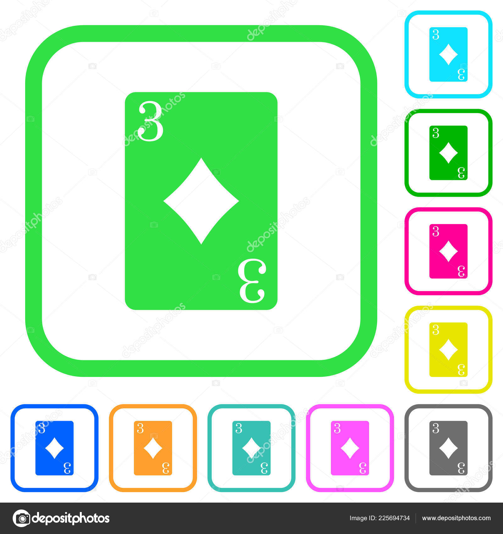 Three Diamonds Card Vivid Colored Flat Icons Curved Borders White Stock ...