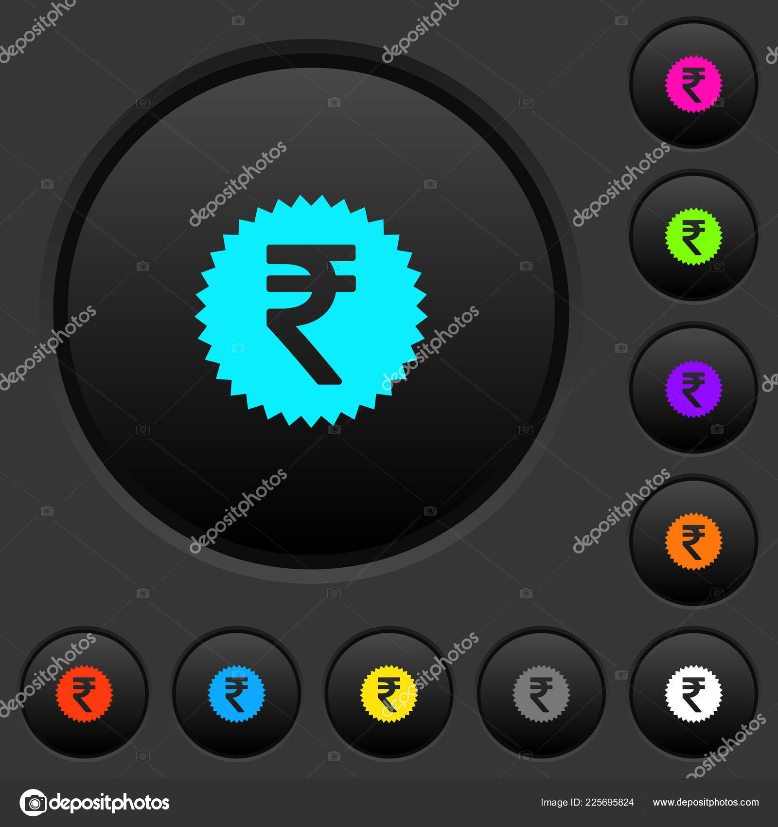 Indian Rupee Sticker Dark Push Buttons Vivid Color Icons Dark Stock ...