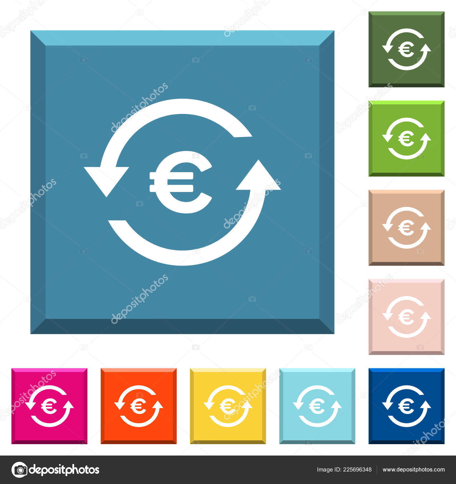 Euro Pay Back White Icons Edged Square Buttons Various Trendy Stock ...