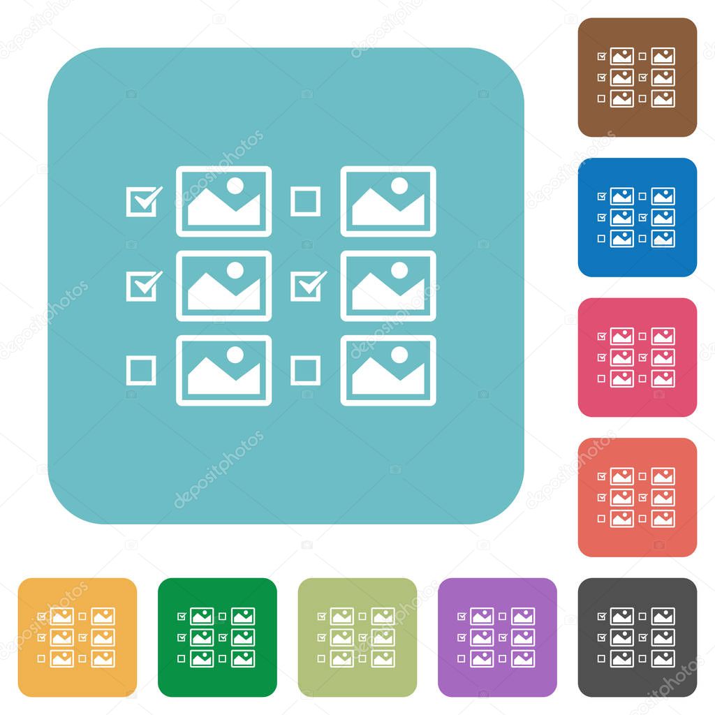 Selecci n de m ltiples im genes con casillas de verificaci n iconos planos blancos en fondos ...