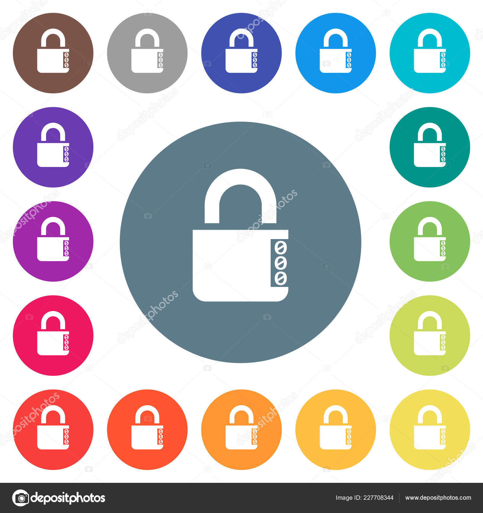 Locked Combination Lock Side Numbers Flat White Icons Color Backgrounds ...