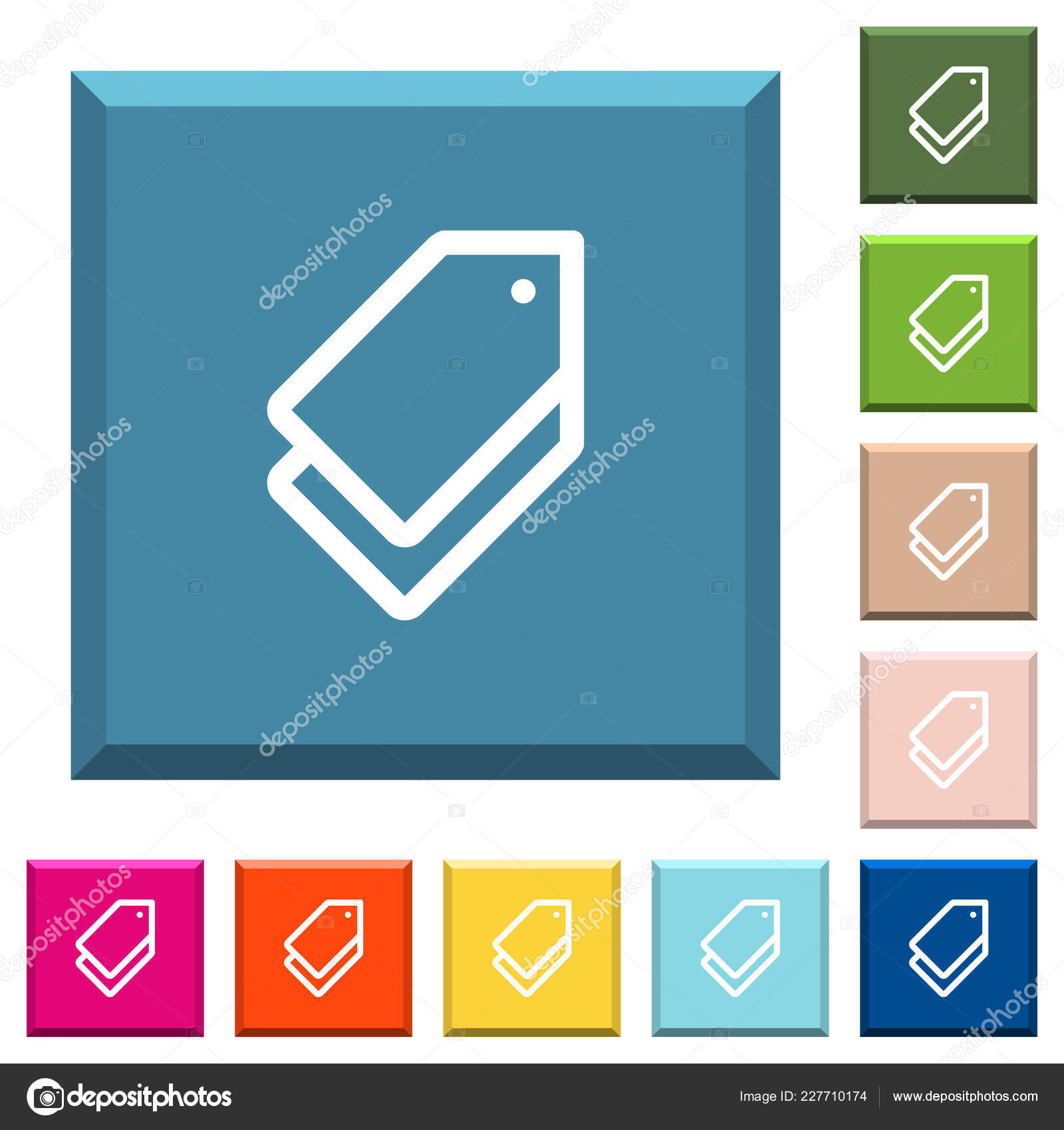 Multiple Tags White Icons Edged Square Buttons Various Trendy Colors Stock Vector by ...