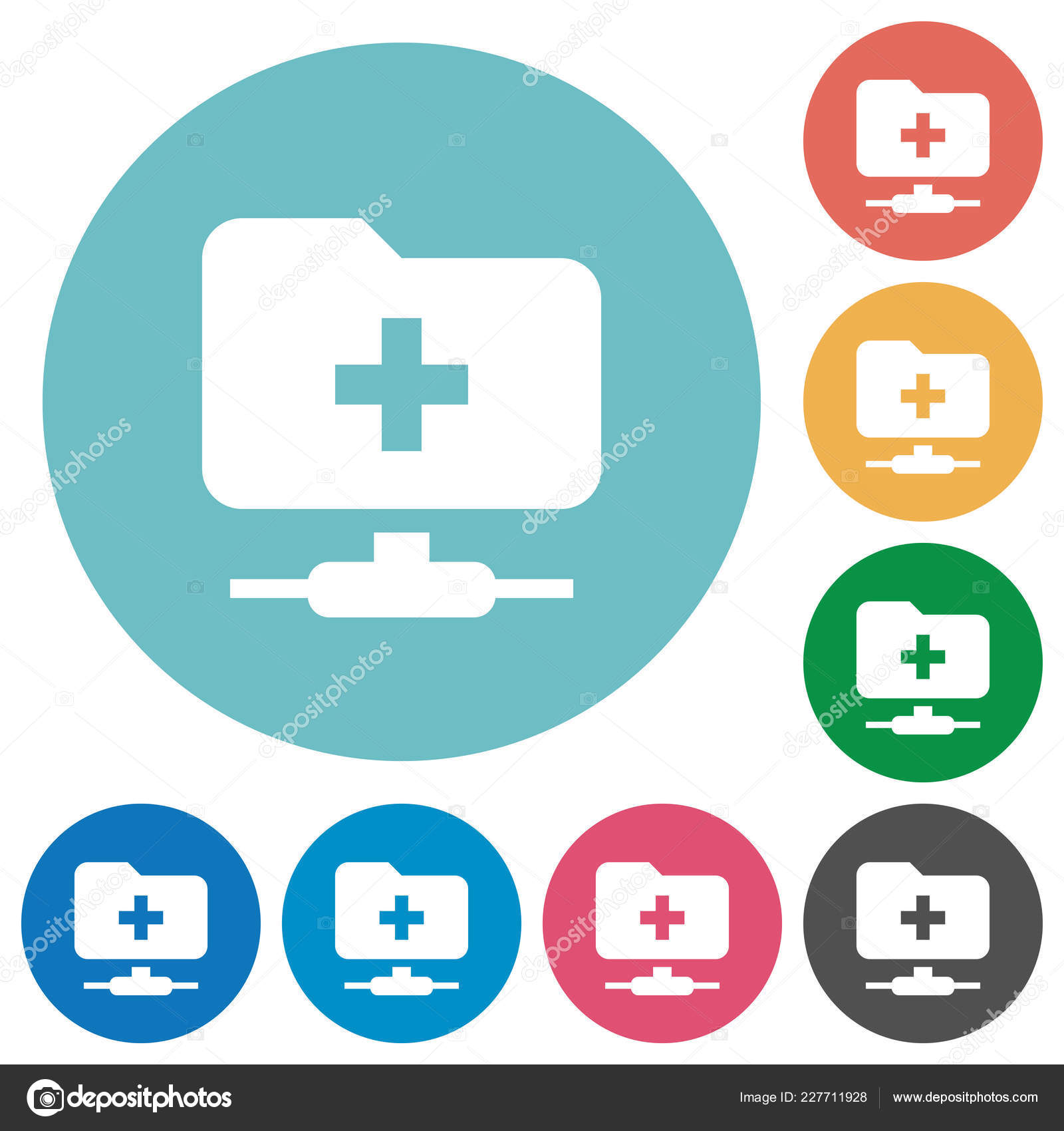 Ftp Create Folder Flat White Icons Color Backgrounds Stock Vector by ...