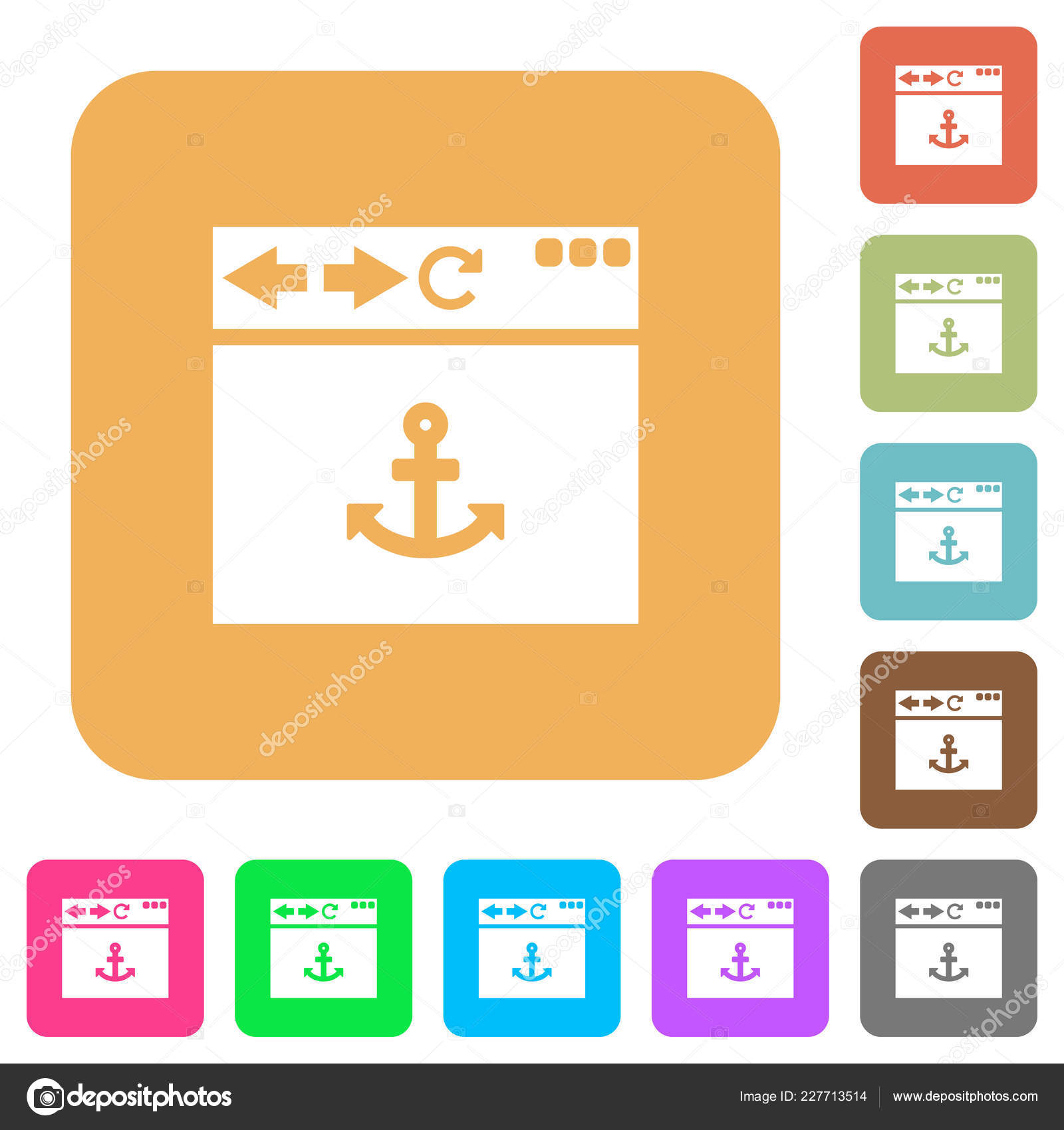 Browser Anchor Flat Icons Rounded Square Vivid Color Backgrounds Stock ...