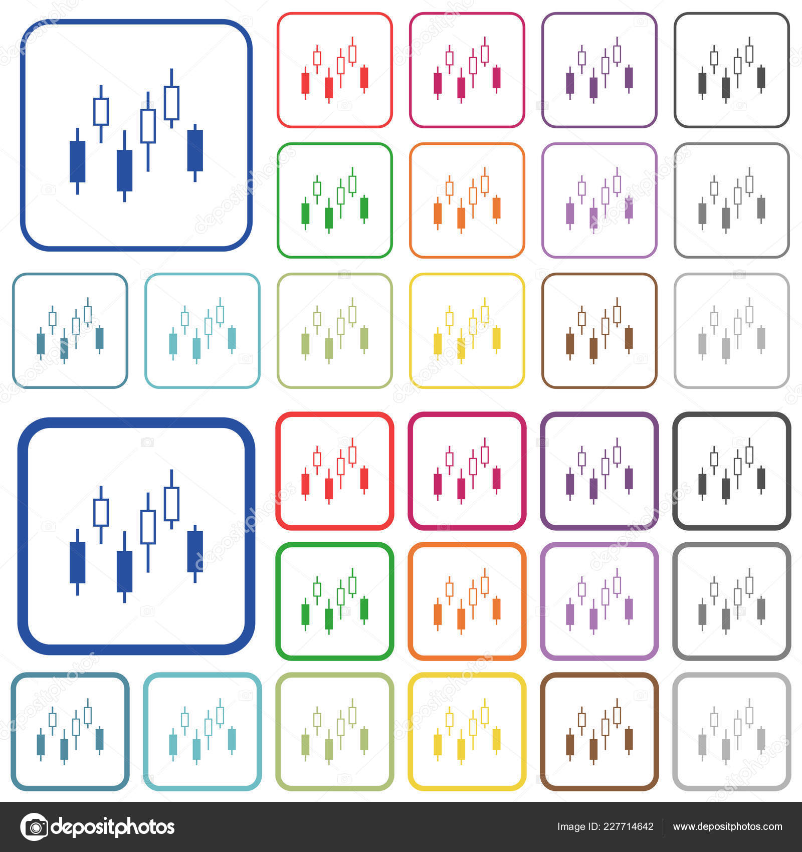 Candlestick Chart Color Flat Icons Rounded Square Frames Thin Thick Stock Vector by ...